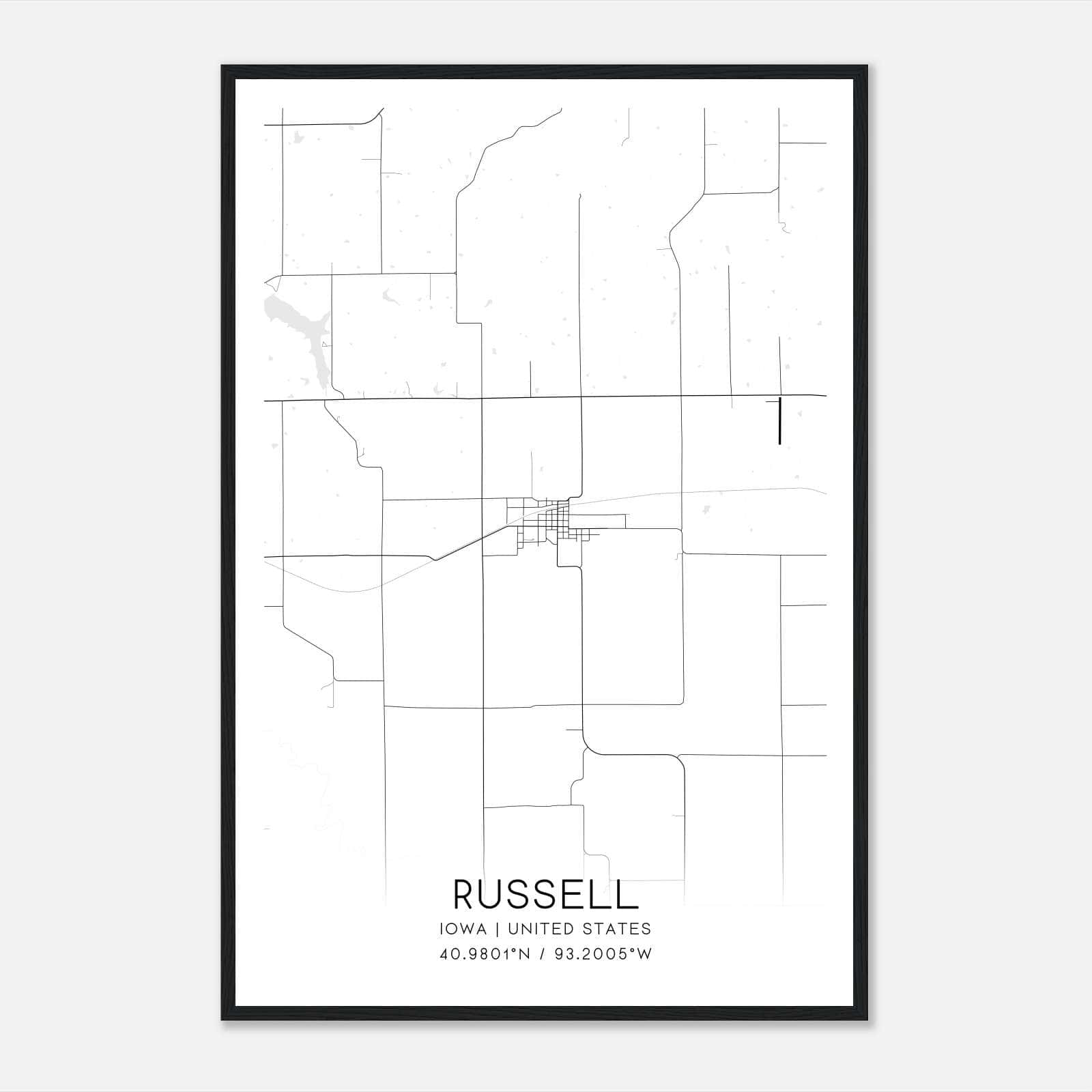 Russell Iowa Map Poster, Modern Home Decor Wall Art Print - Custom Maps ...