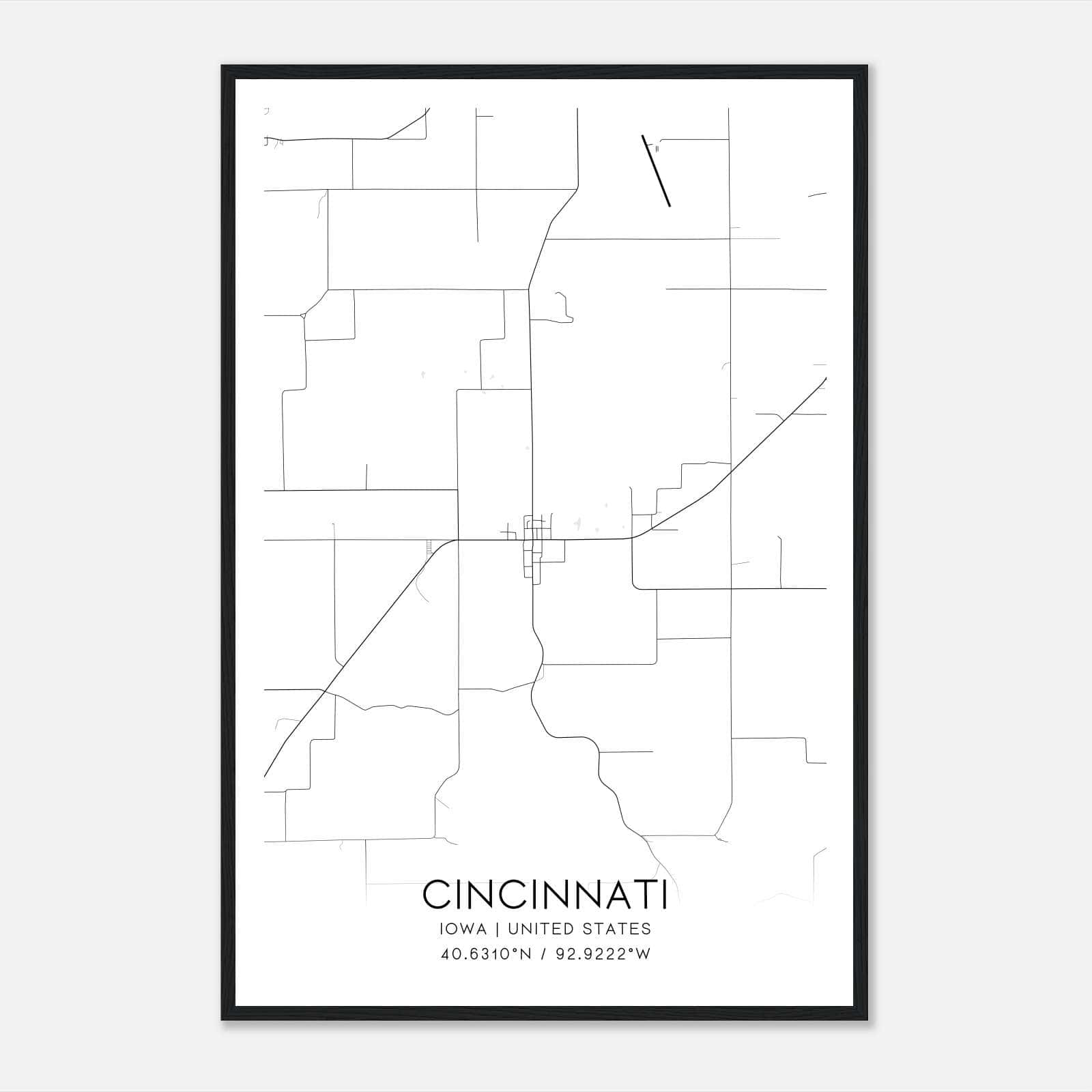 Cincinnati Iowa Map Poster, Modern Home Decor Wall Art Print - Custom ...