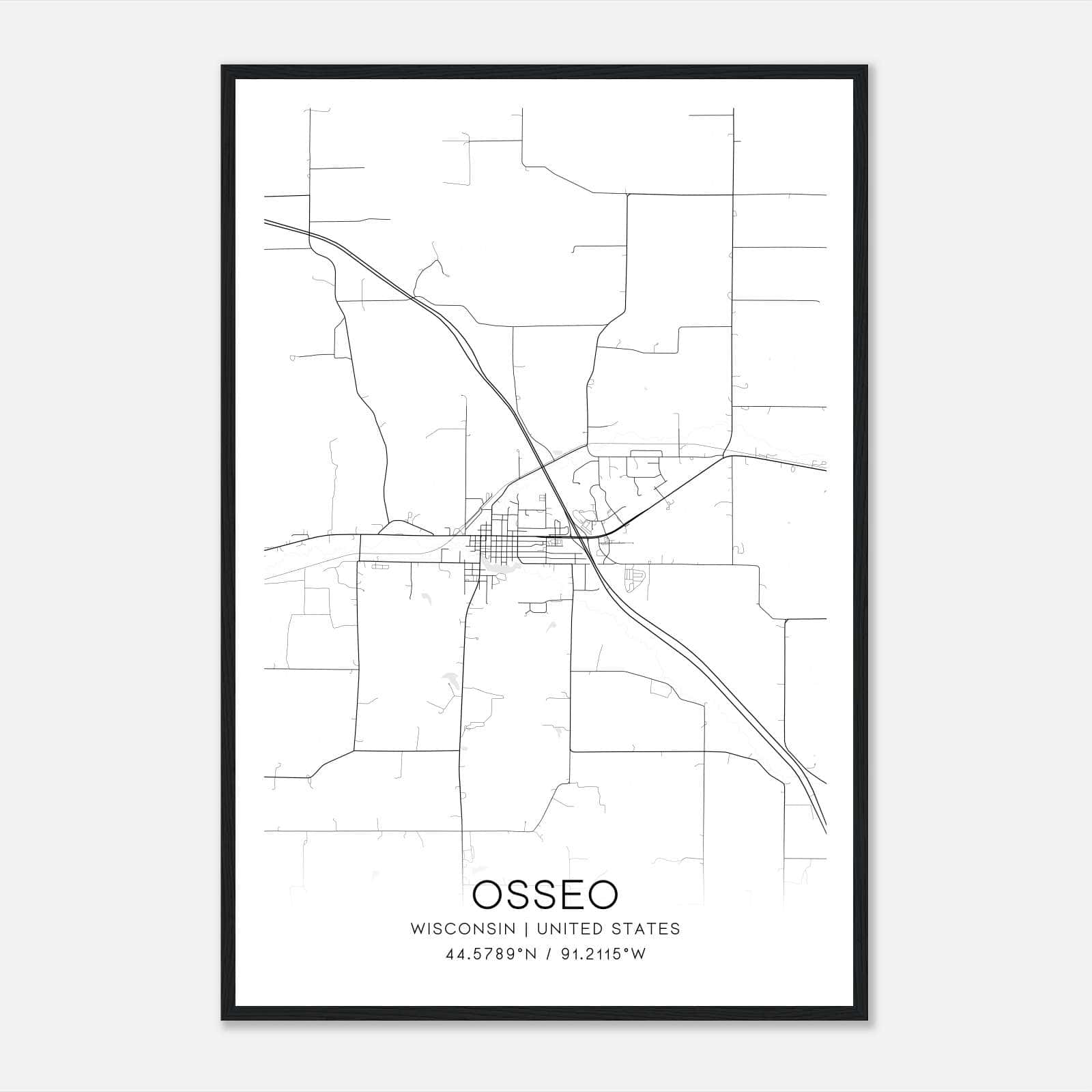 Osseo Wisconsin Map Poster, Modern Home Decor Wall Art Print - Custom ...