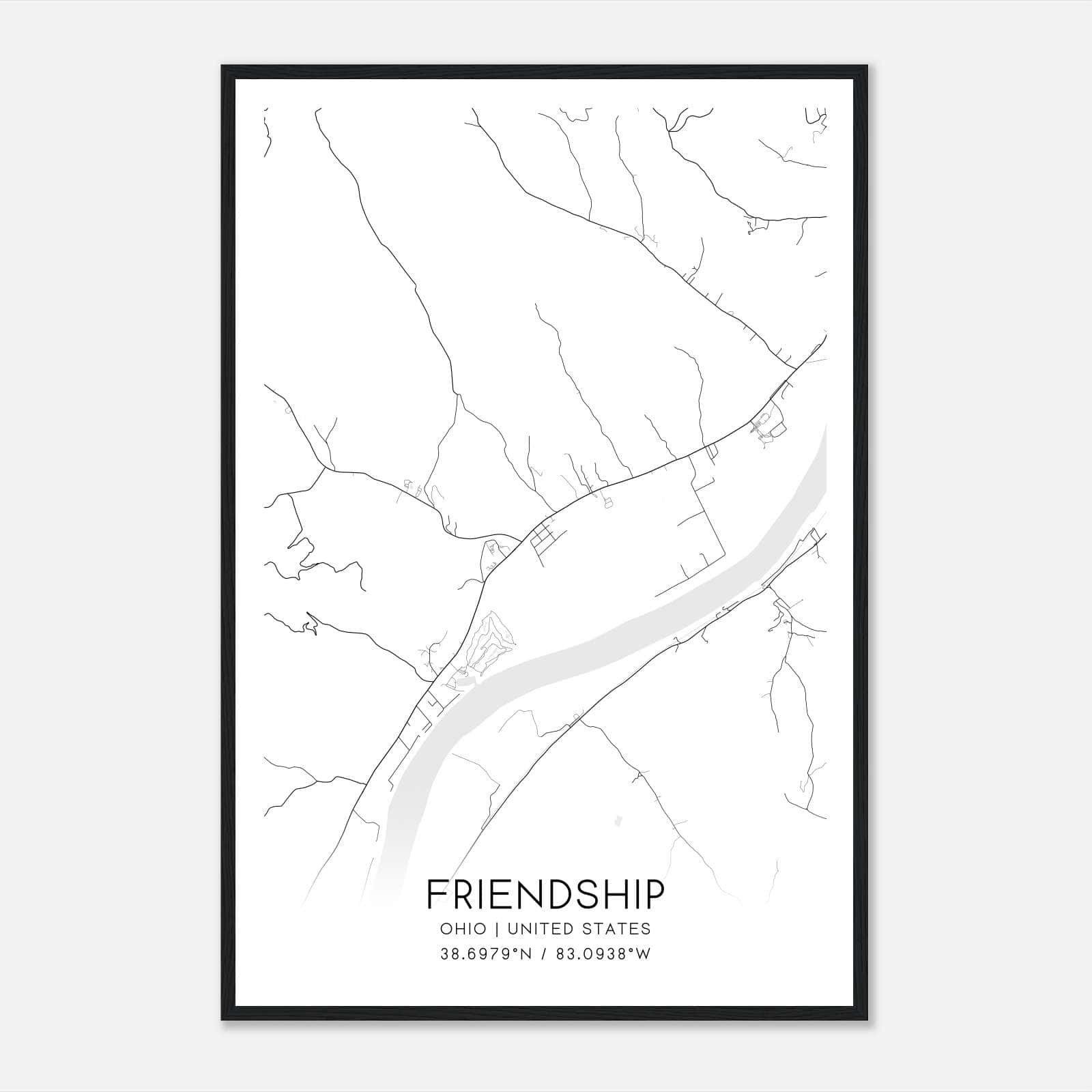 Friendship Ohio Map Poster, Modern Home Decor Wall Art Print - Custom ...