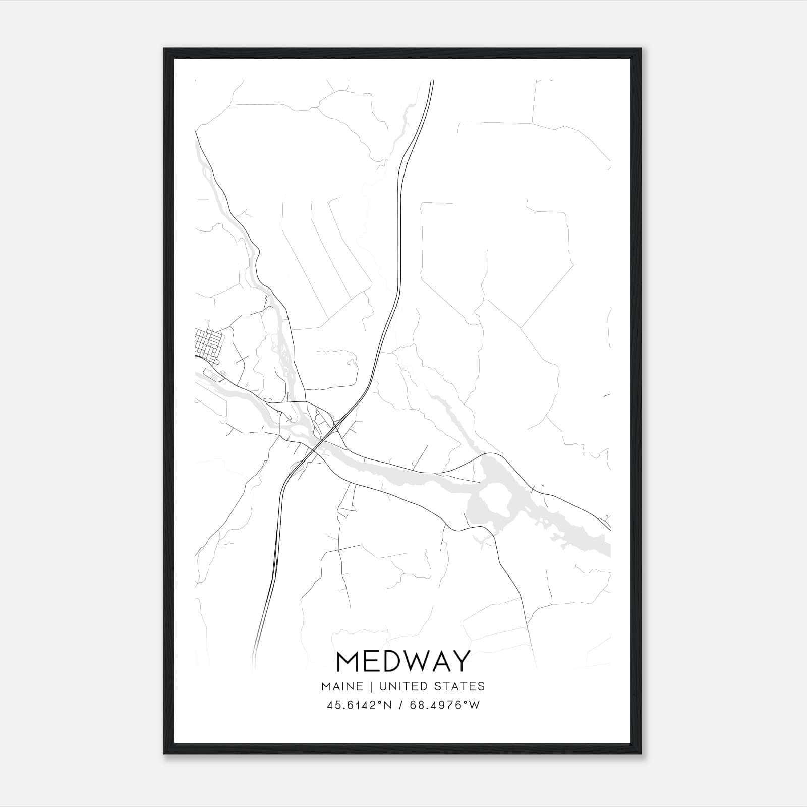 Medway Maine Map Poster, Modern Home Decor Wall Art Print - Custom Maps & Posters