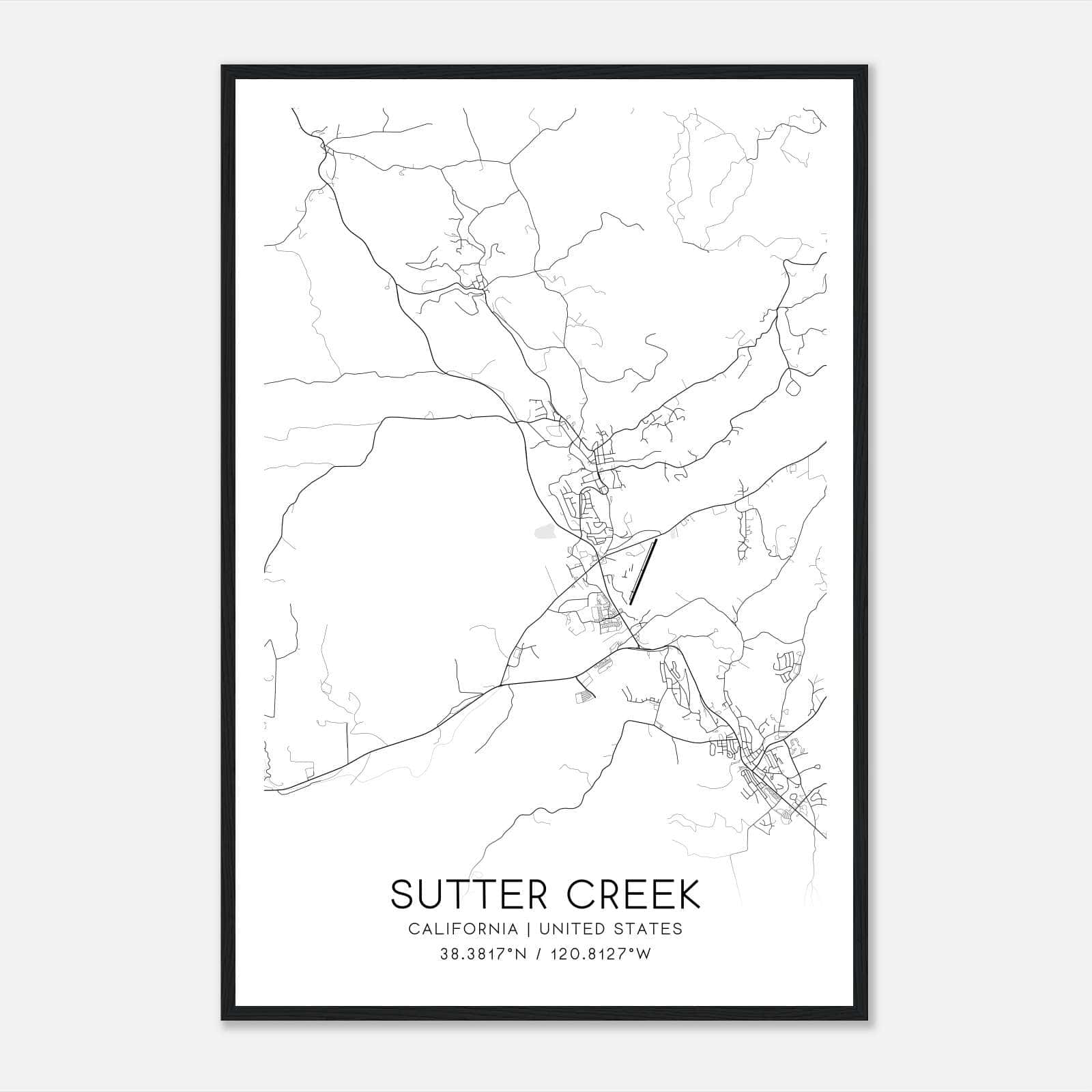 Sutter Creek California Map Poster, Modern Home Decor Wall Art Print ...