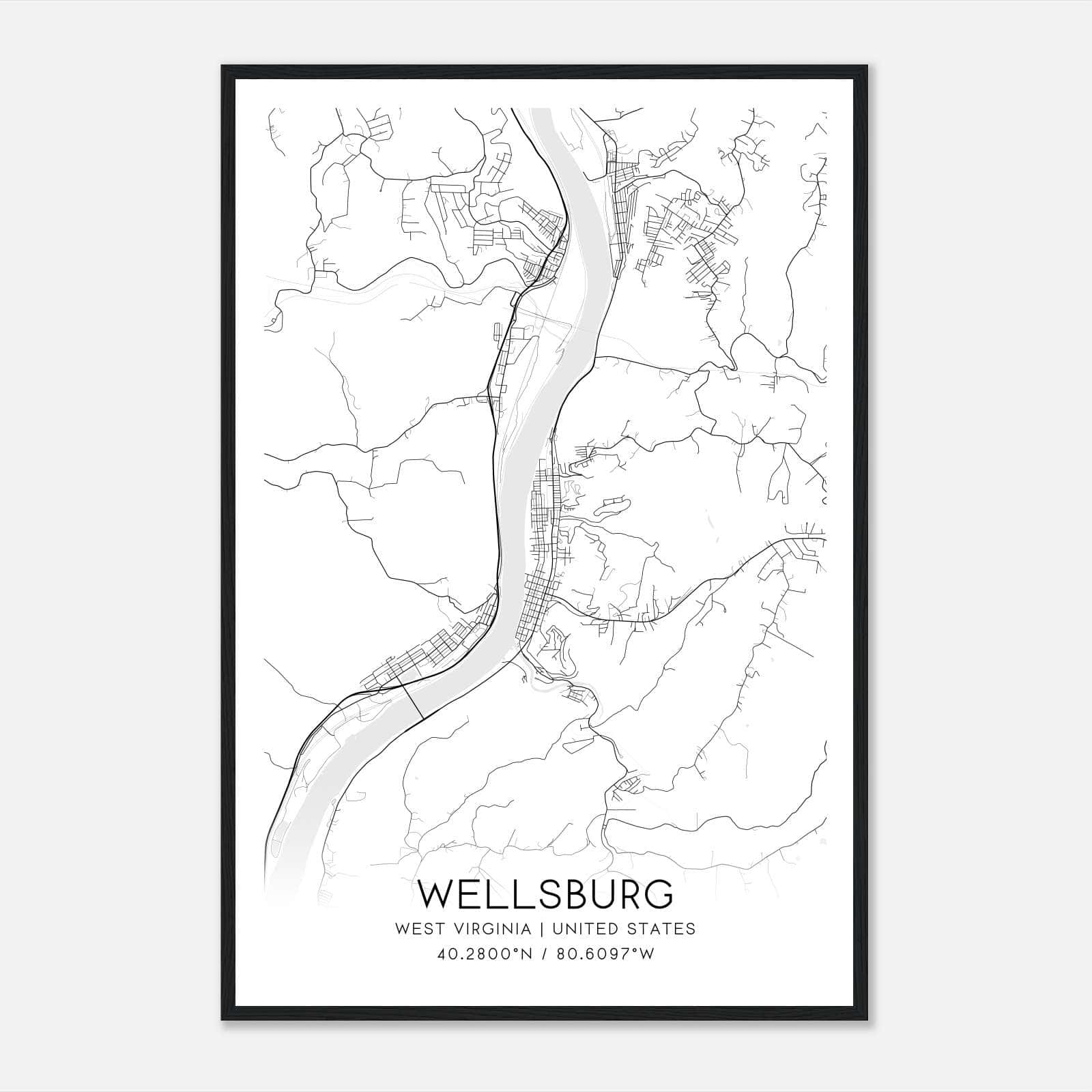 Wellsburg West Virginia Map Poster, Modern Home Decor Wall Art Print ...