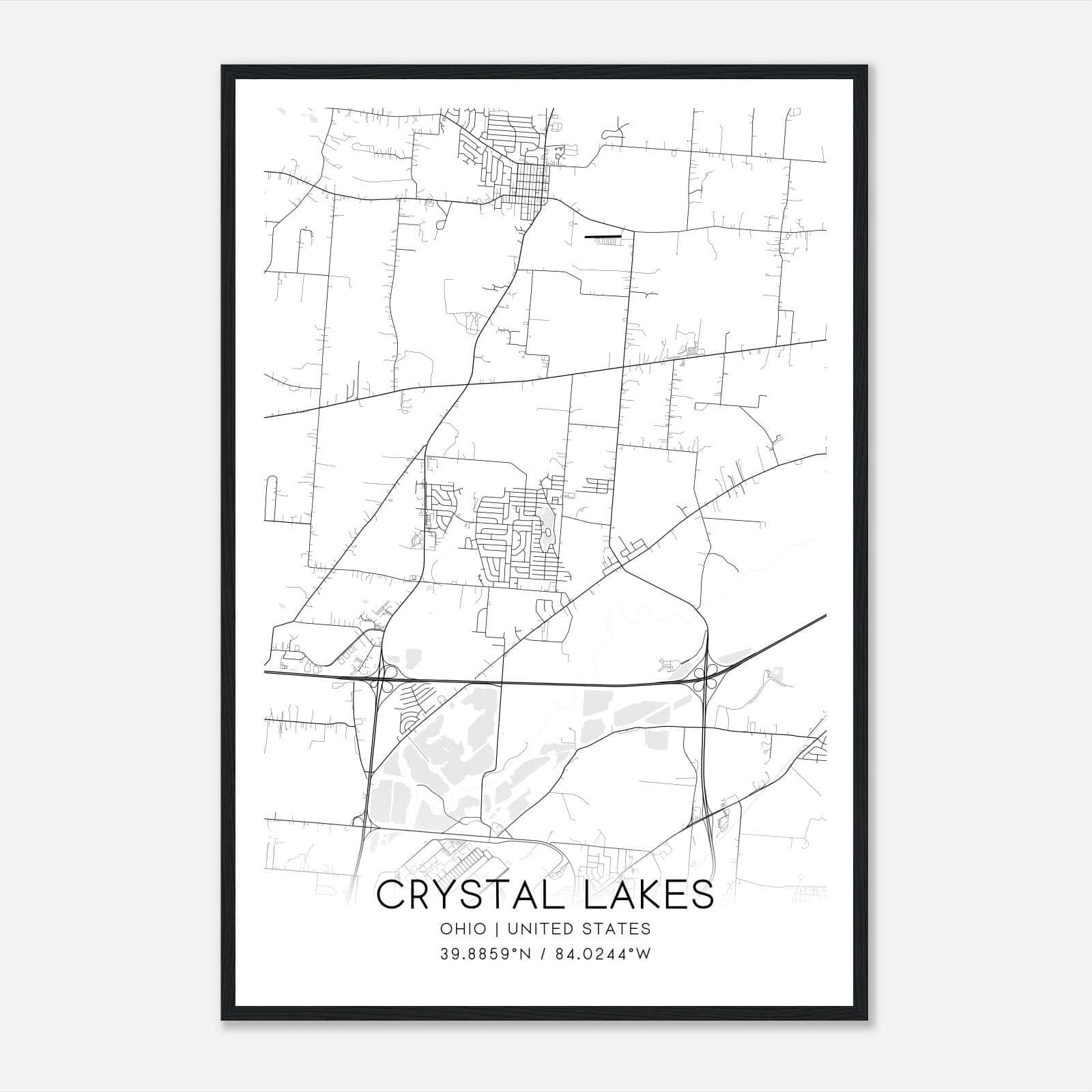 Crystal Lakes Ohio Map Poster, Modern Home Decor Wall Art Print ...