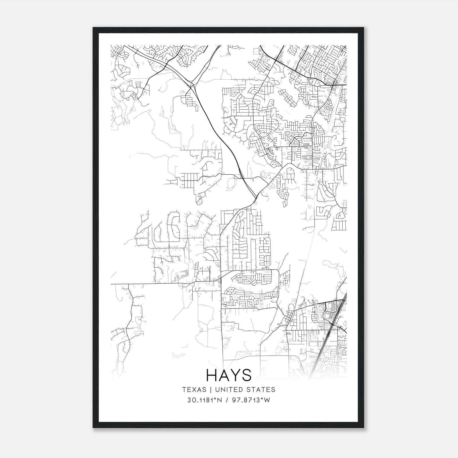 Hays Texas Map Poster, Modern Home Decor Wall Art Print - Custom Maps ...