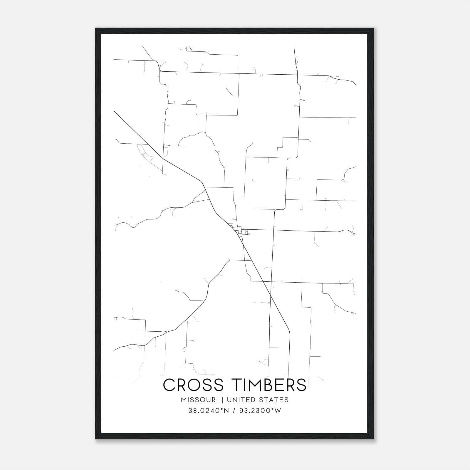 Cross Timbers Missouri Map Poster, Modern Home Decor Wall Art Print ...