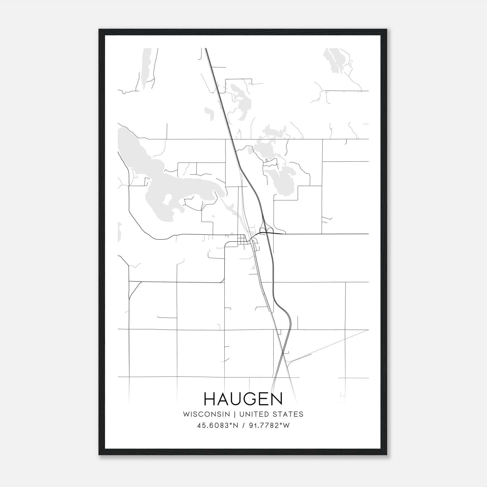 Haugen Wisconsin Map Poster, Modern Home Decor Wall Art Print - Custom ...