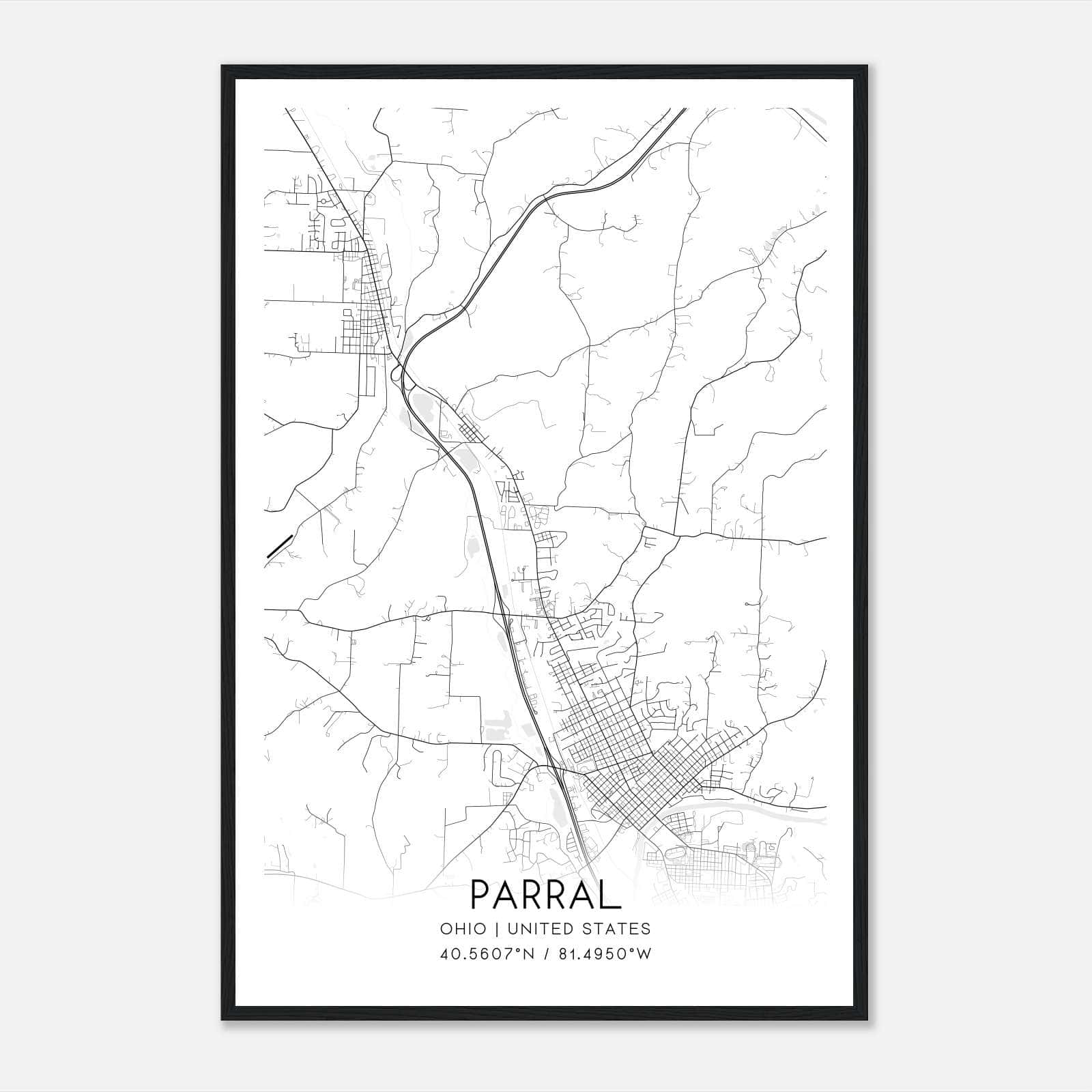 Parral Ohio Map Poster, Modern Home Decor Wall Art Print - Custom Maps ...