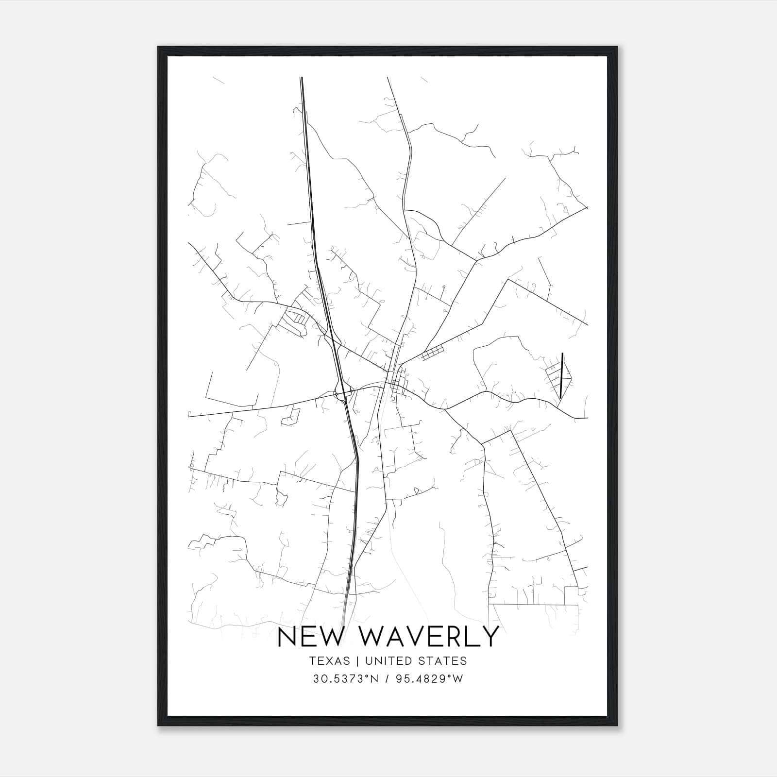 New Waverly Texas Map Poster, Modern Home Decor Wall Art Print - Custom ...
