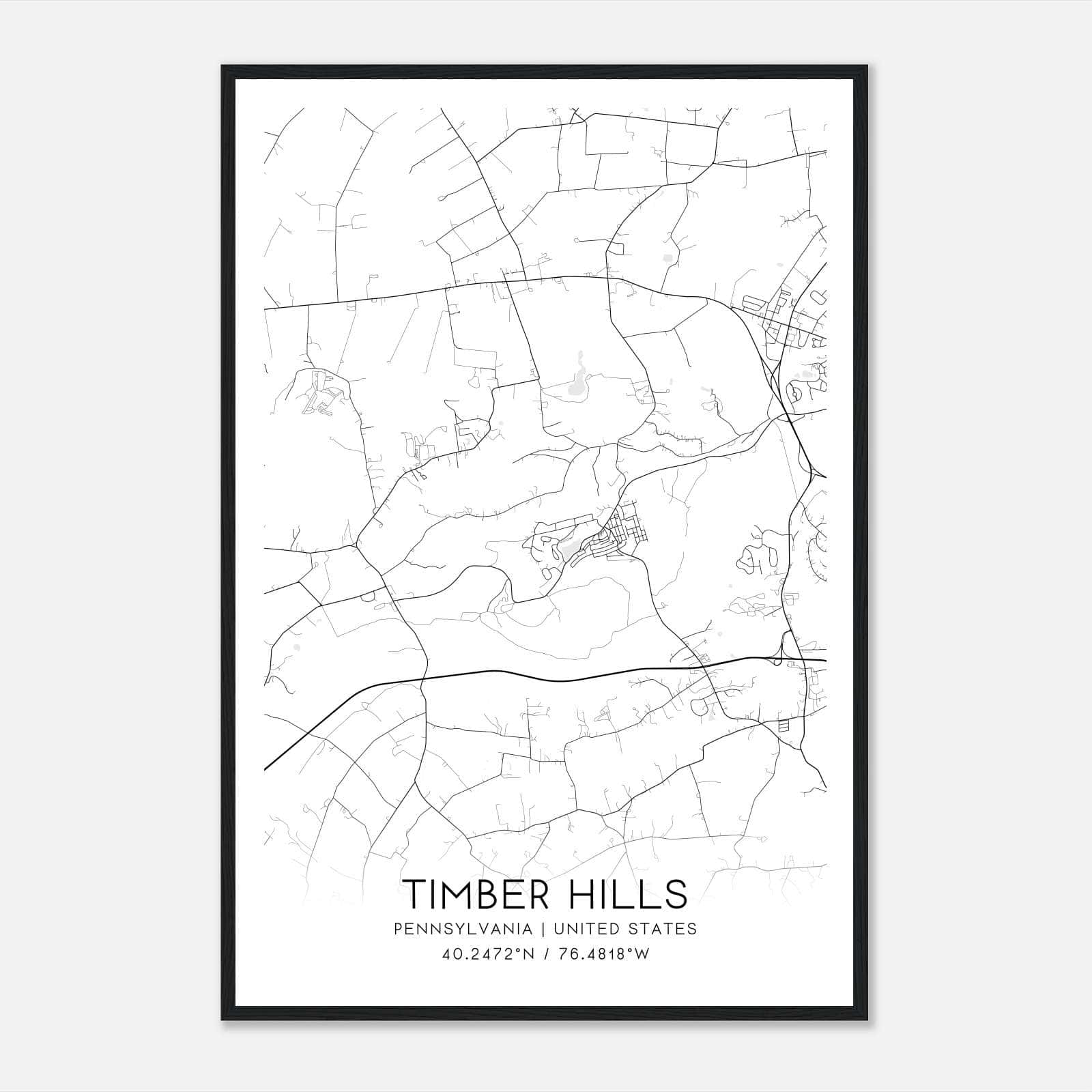 Timber Hills Pennsylvania Map Poster, Modern Home Decor Wall Art Print ...