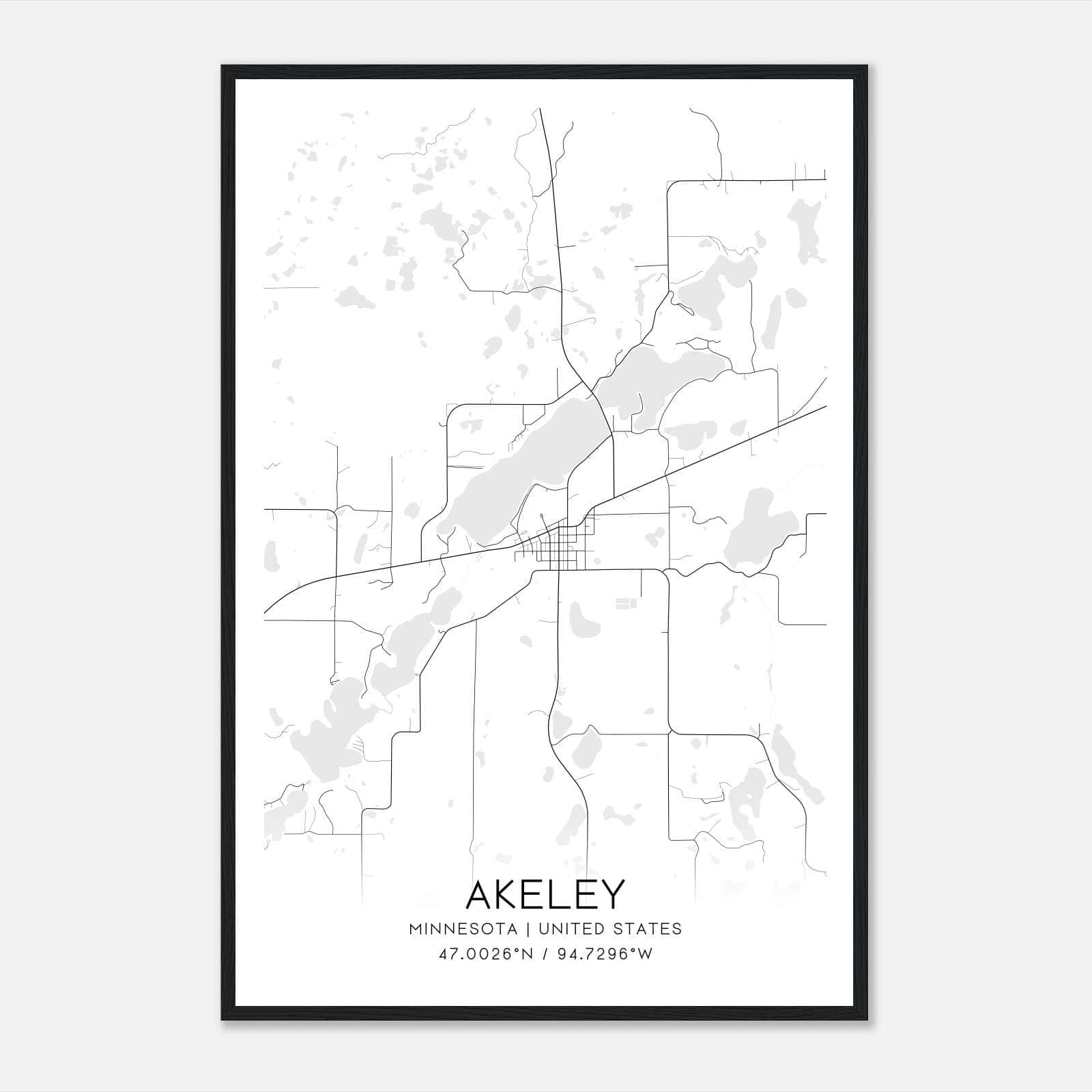 Akeley Minnesota Map Poster, Modern Home Decor Wall Art Print - Custom ...