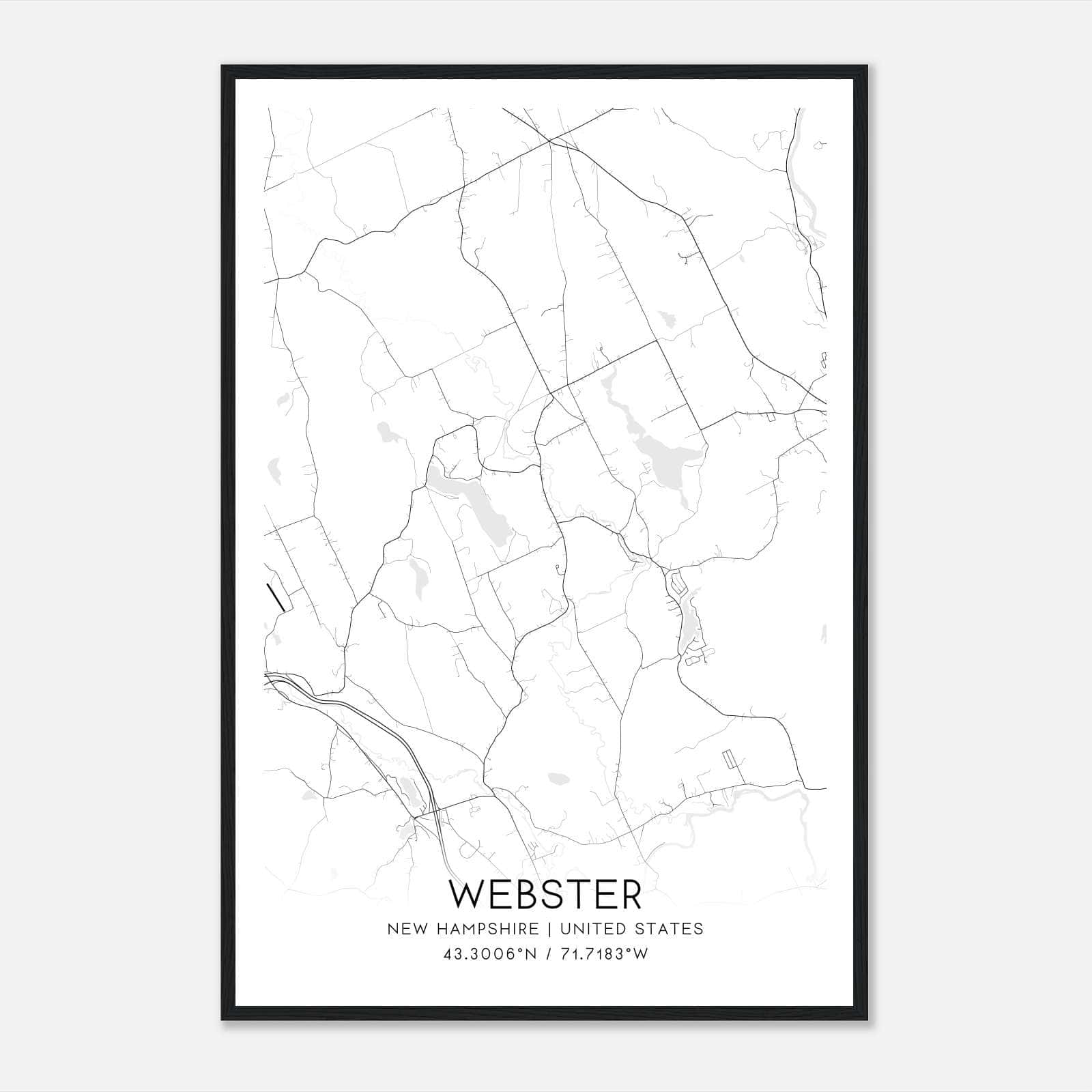 Webster New Hampshire Map Poster, Modern Home Decor Wall Art Print ...
