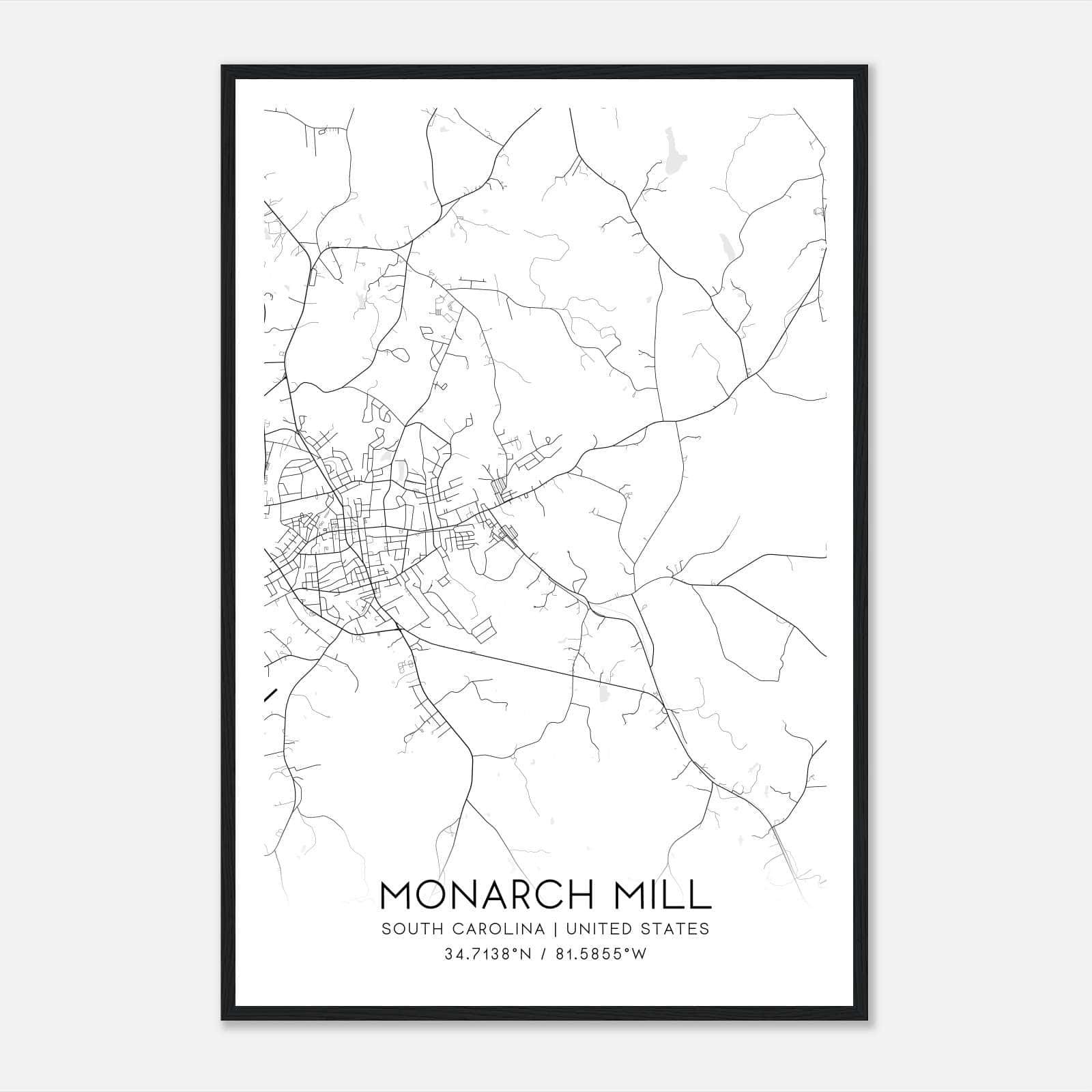 Monarch Mill South Carolina Map Poster, Modern Home Decor Wall Art ...