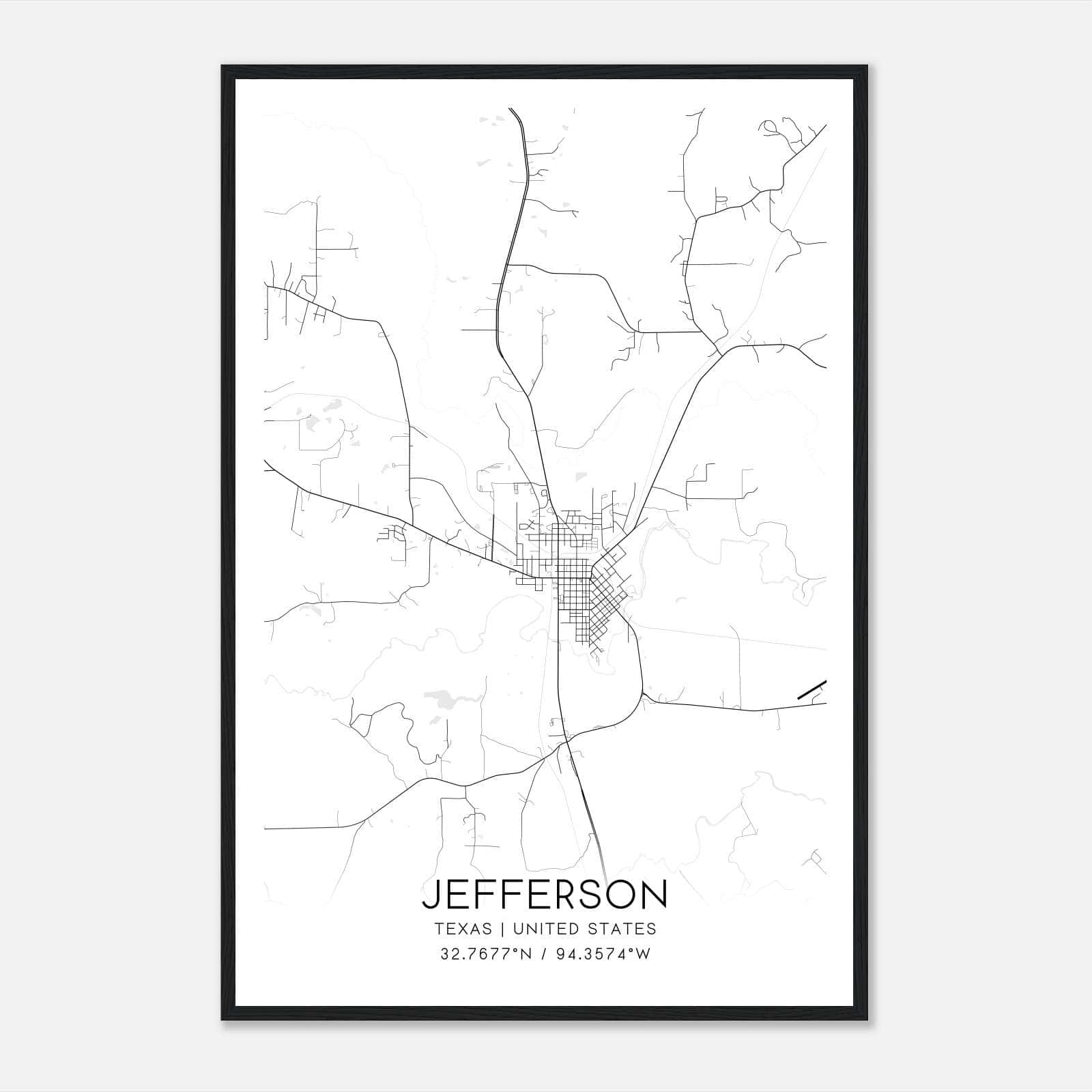 Jefferson Texas Map Poster, Modern Home Decor Wall Art Print - Custom ...