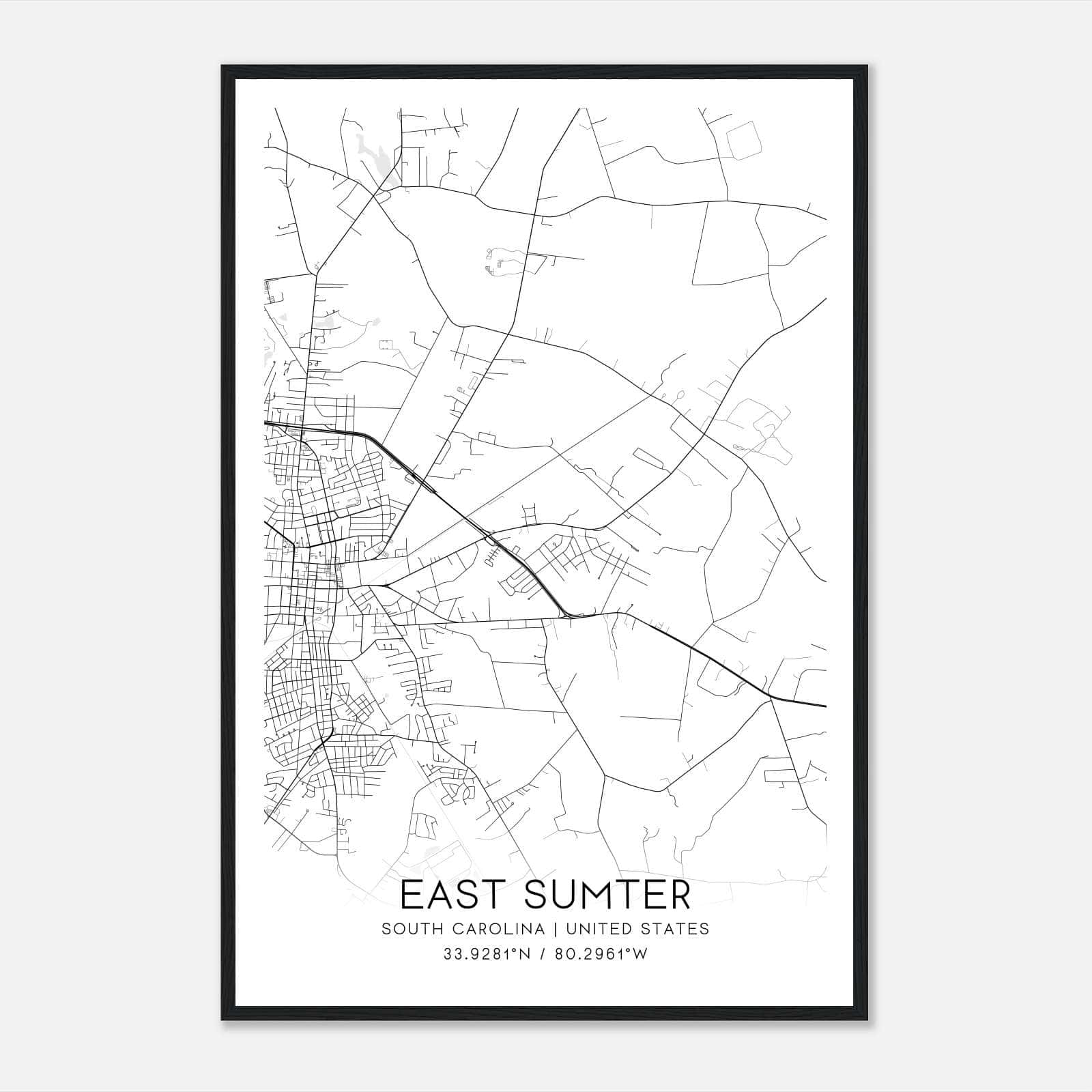 East Sumter South Carolina Map Poster, Modern Home Decor Wall Art Print ...