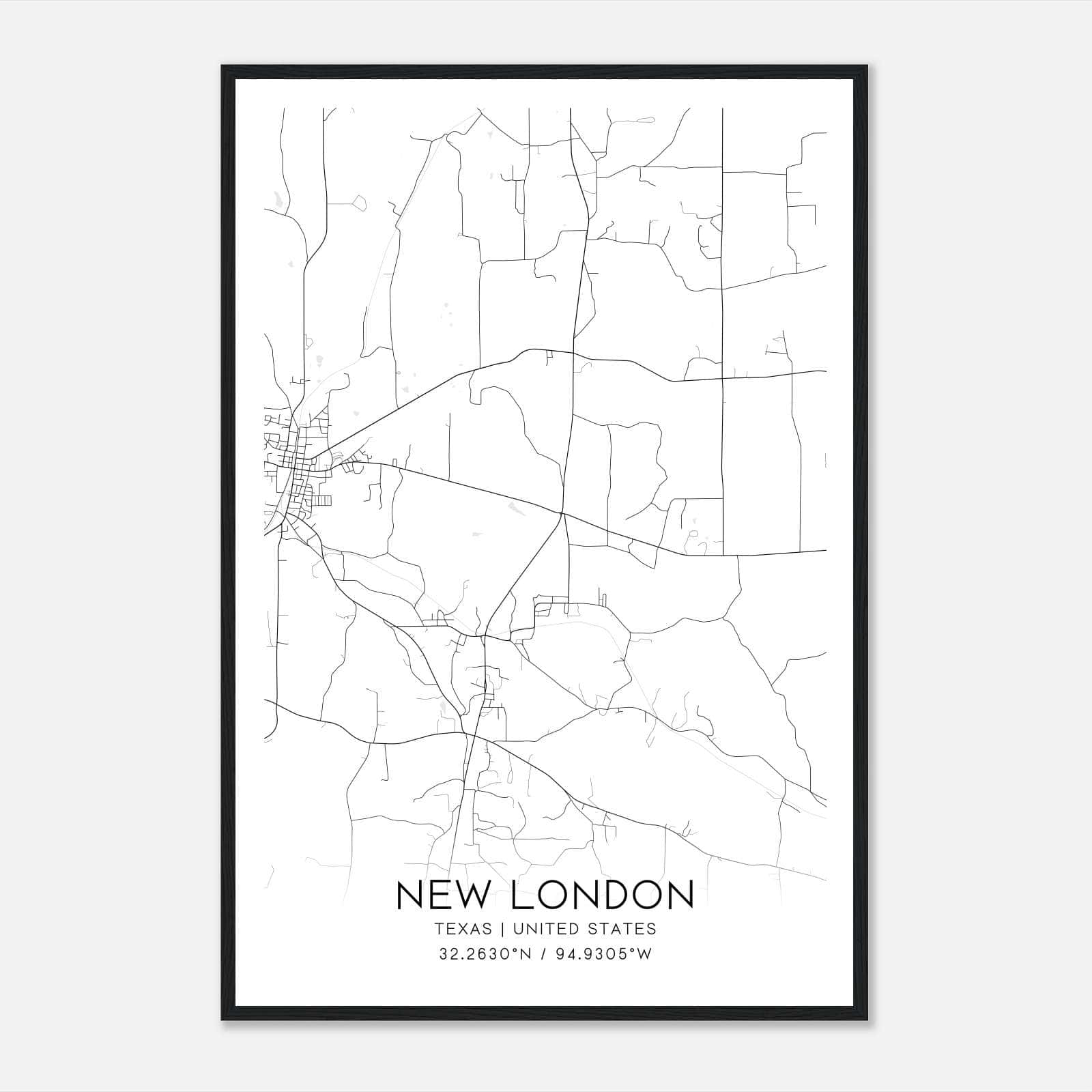 New London Texas Map Poster, Modern Home Decor Wall Art Print - Custom ...