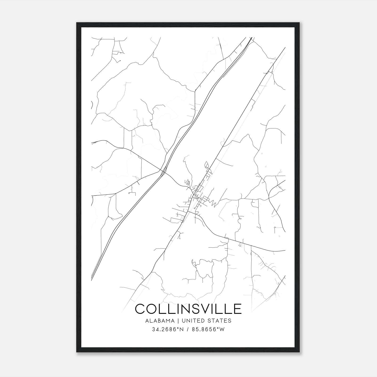 Collinsville Alabama Map Poster, Modern Home Decor Wall Art Print ...