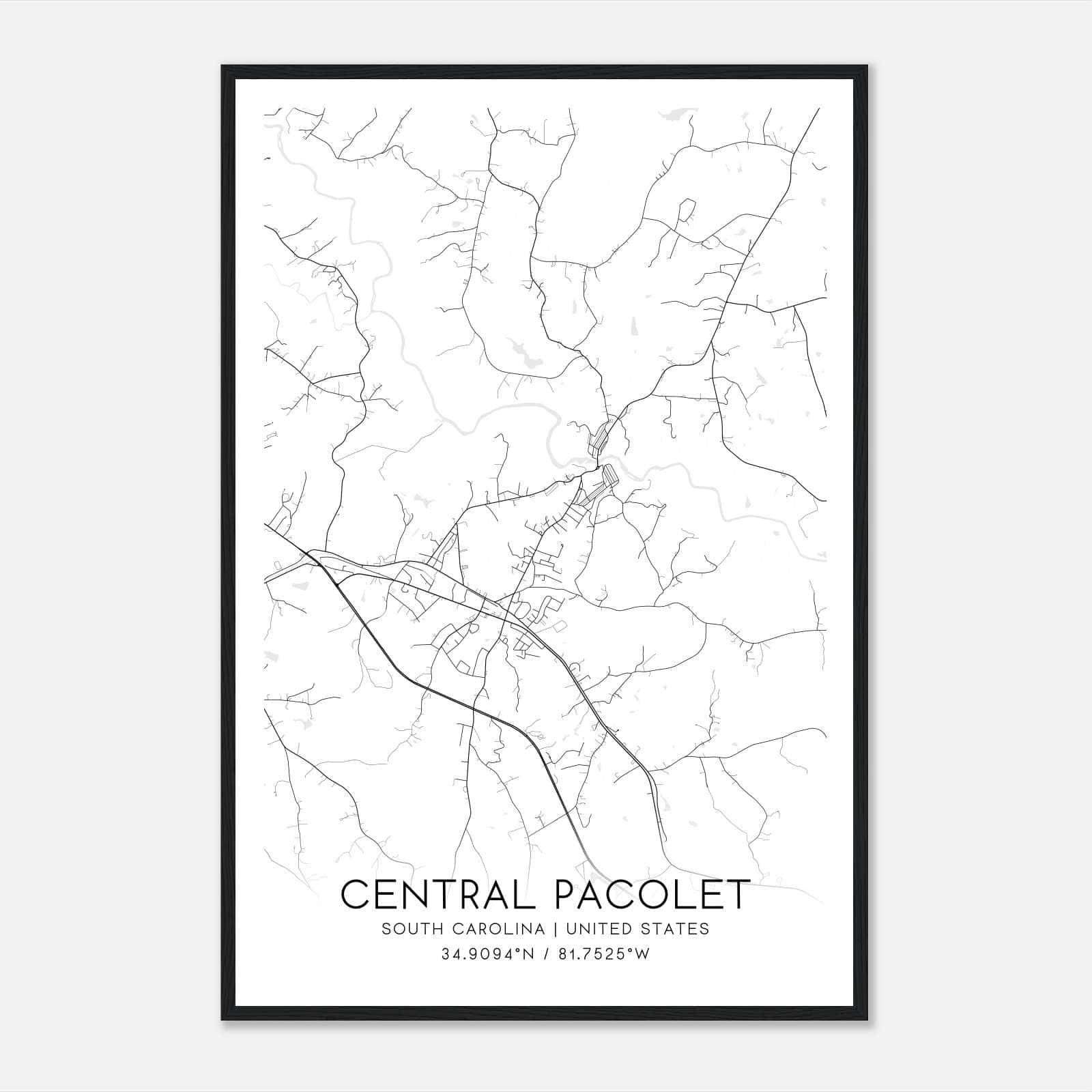 Central Pacolet South Carolina Map Poster, Modern Home Decor Wall Art ...