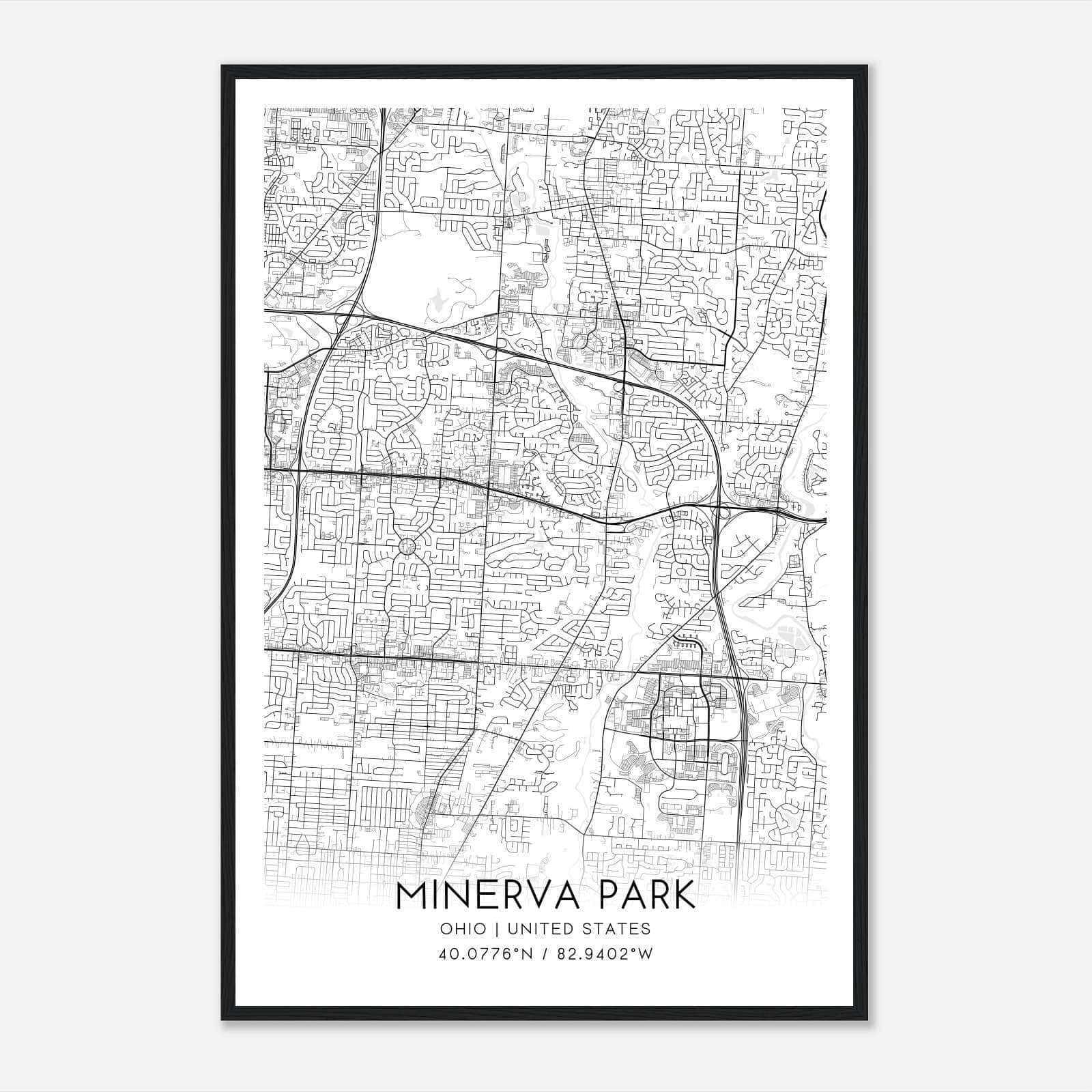 Minerva Park Ohio Map Poster, Modern Home Decor Wall Art Print - Custom ...