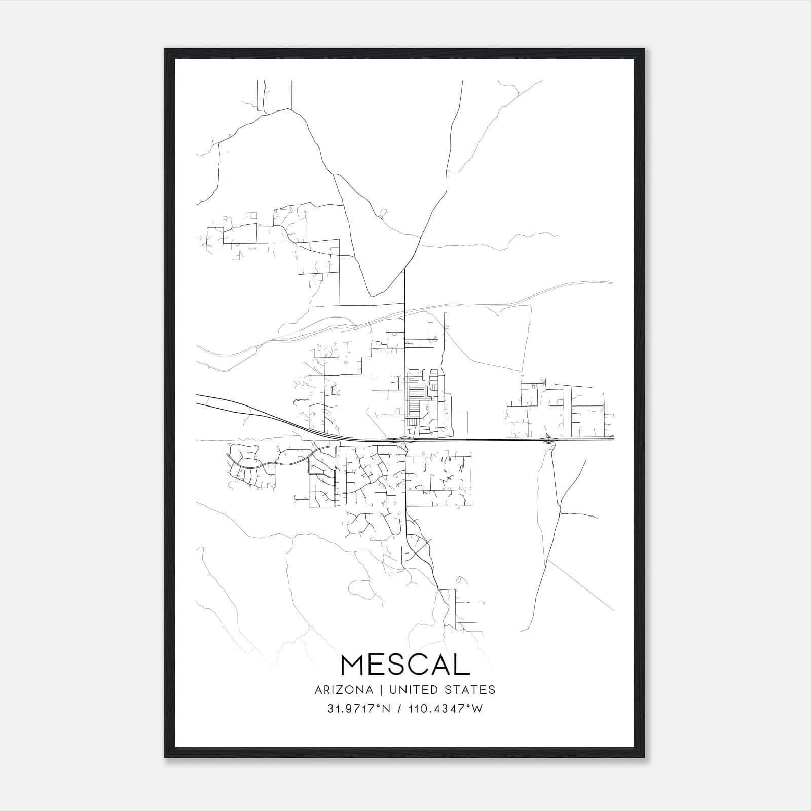 Mescal Arizona Map Poster, Modern Home Decor Wall Art Print - Custom ...