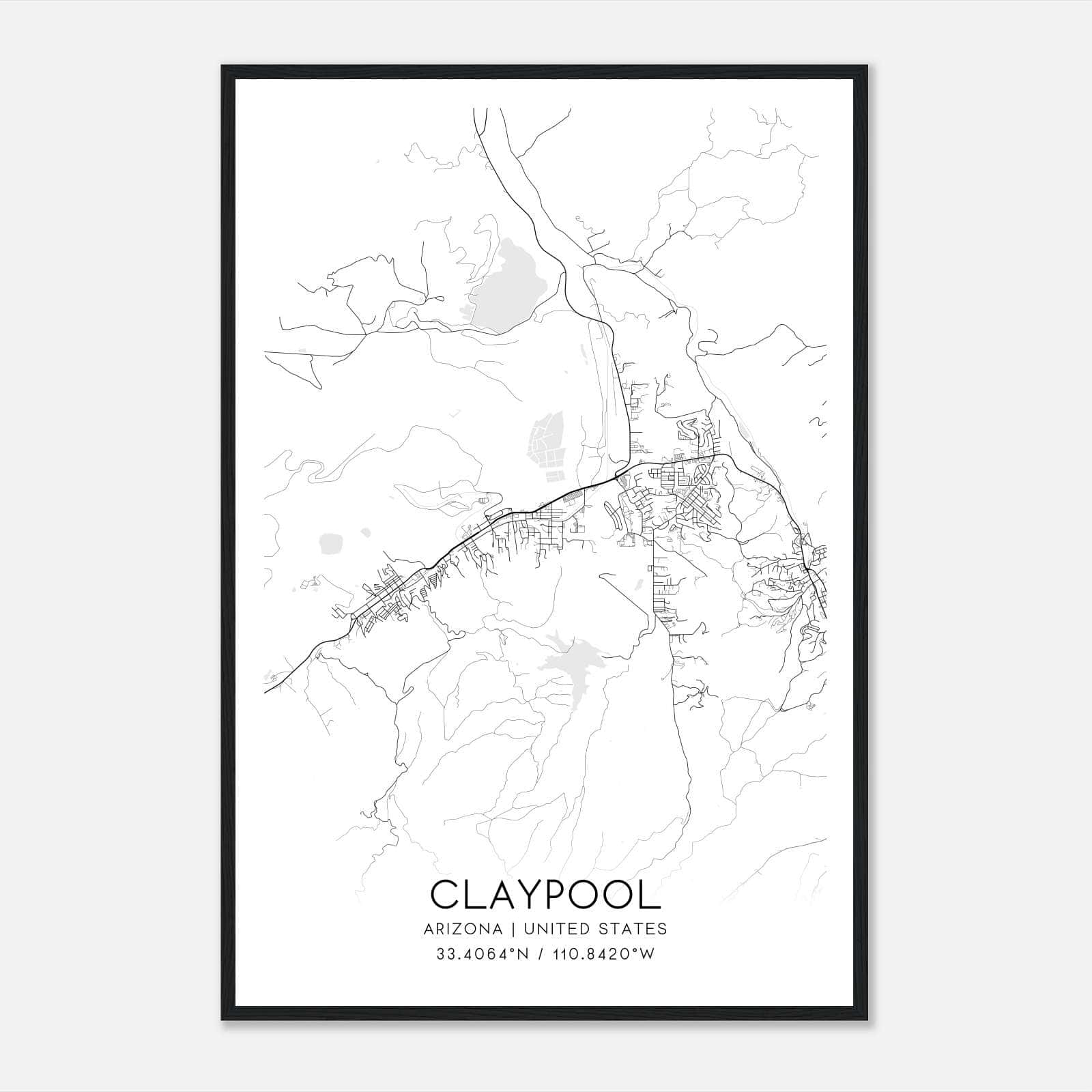Claypool Arizona Map Poster, Modern Home Decor Wall Art Print - Custom ...