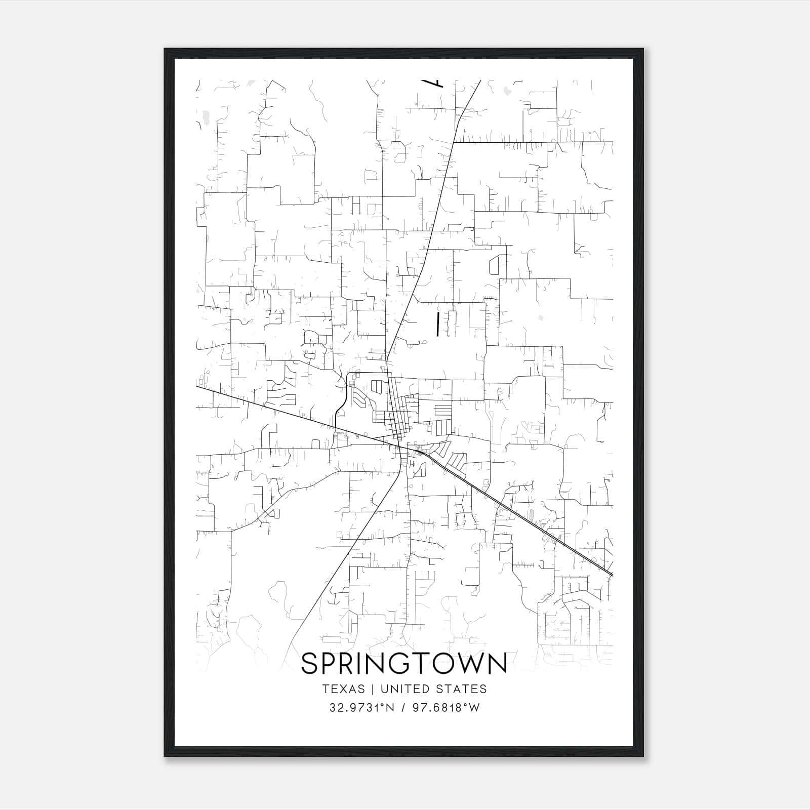 Springtown Texas Map Poster, Modern Home Decor Wall Art Print - Custom ...