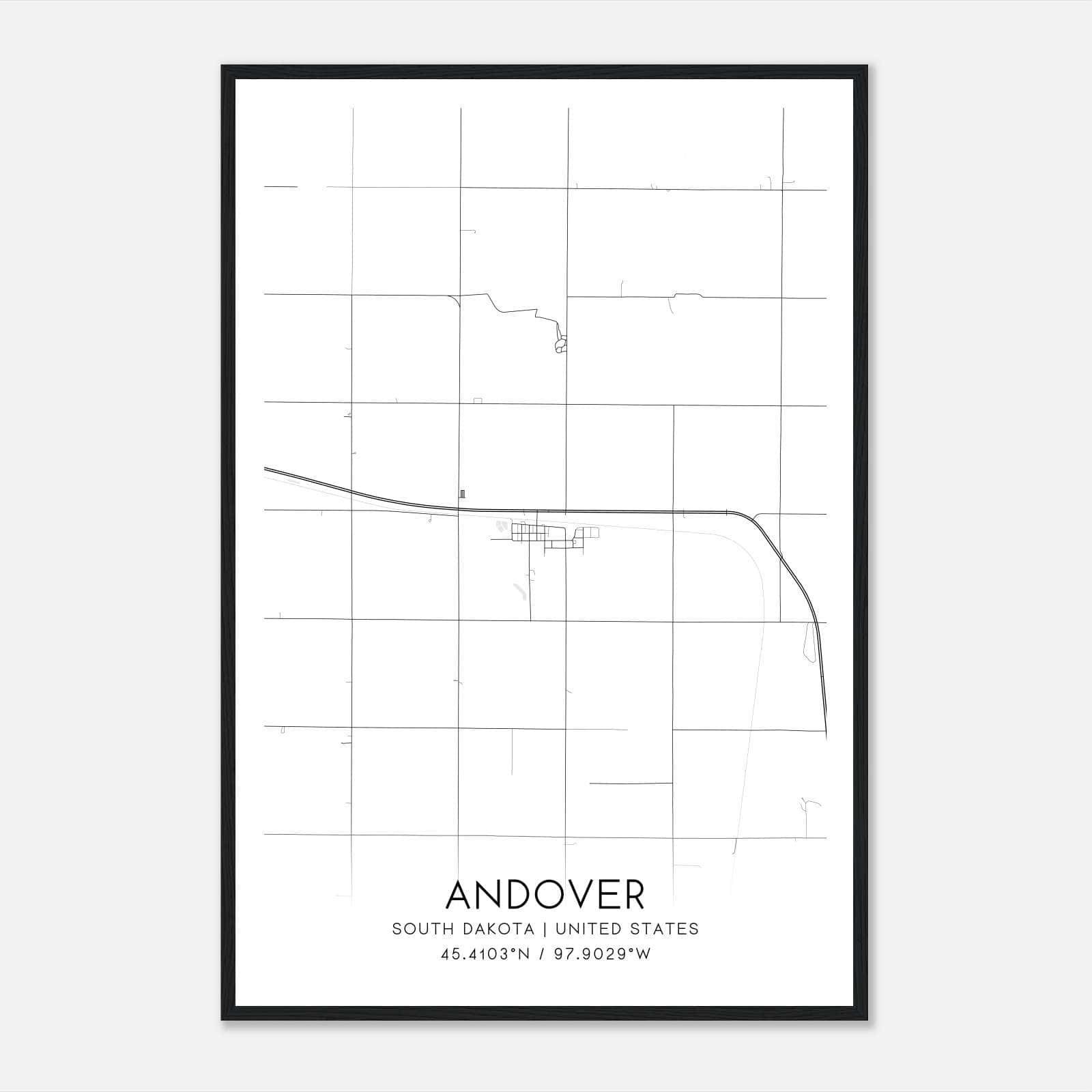 Andover South Dakota Map Poster, Modern Home Decor Wall Art Print ...