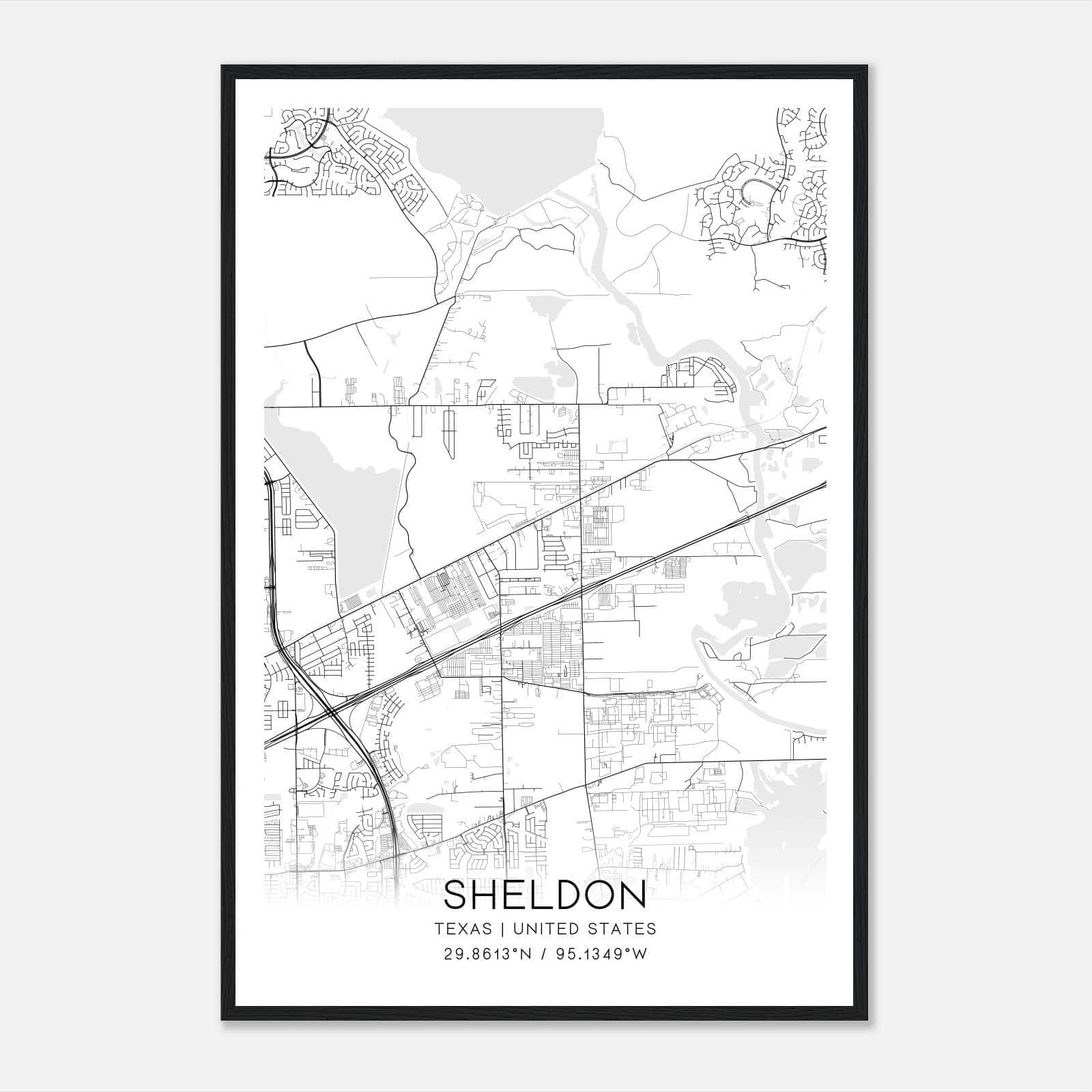Sheldon Texas Map Poster, Modern Home Decor Wall Art Print - Custom ...
