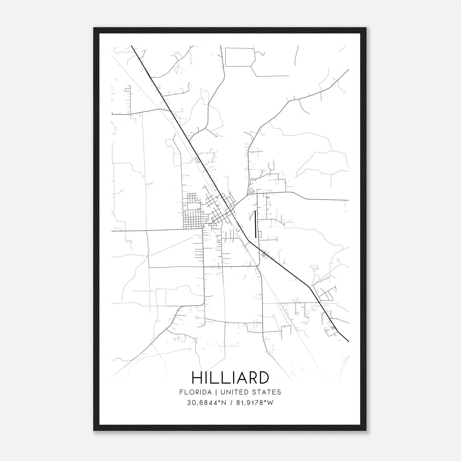 Hilliard Florida Map Poster, Modern Home Decor Wall Art Print - Custom ...