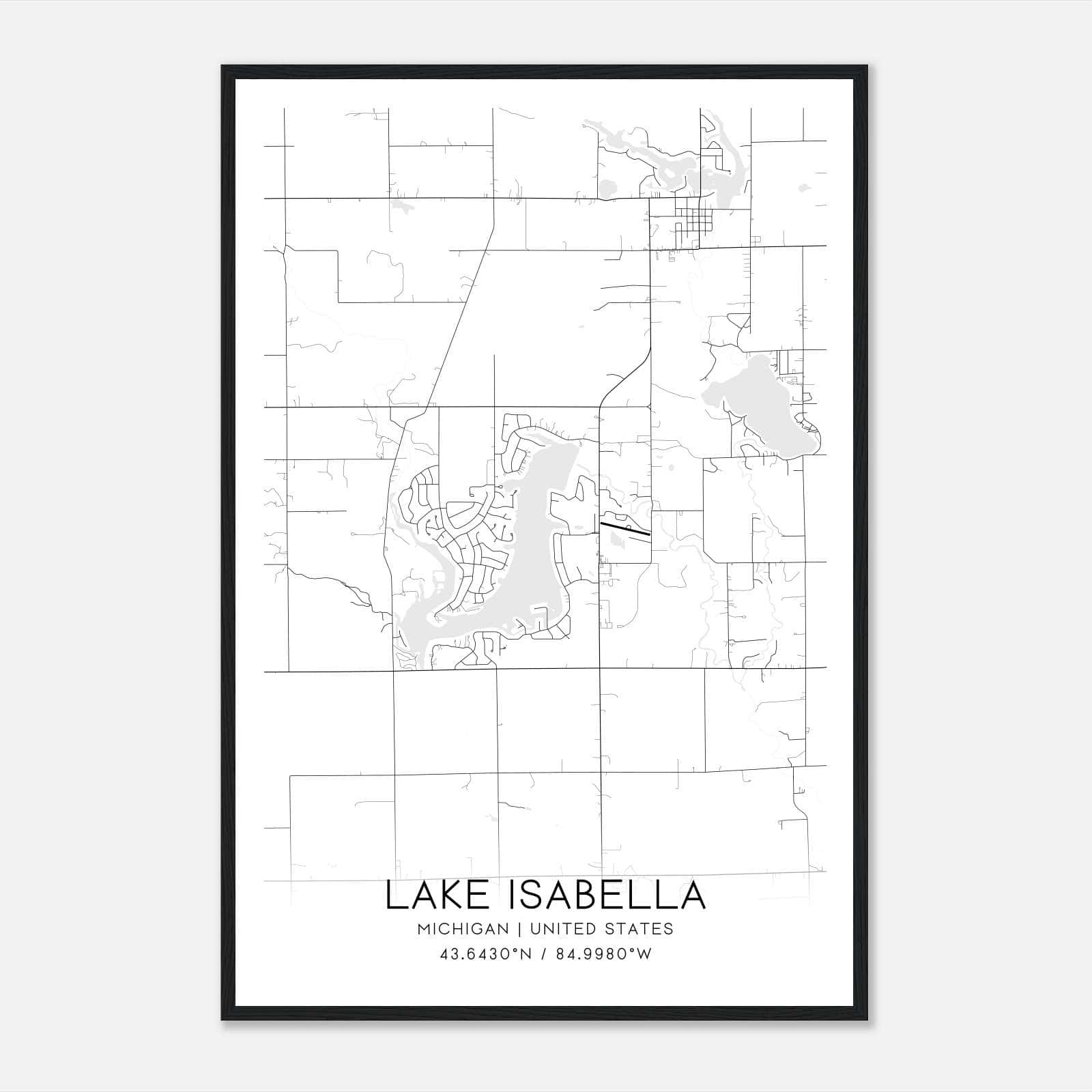 Lake Isabella Michigan Map Poster, Modern Home Decor Wall Art Print ...