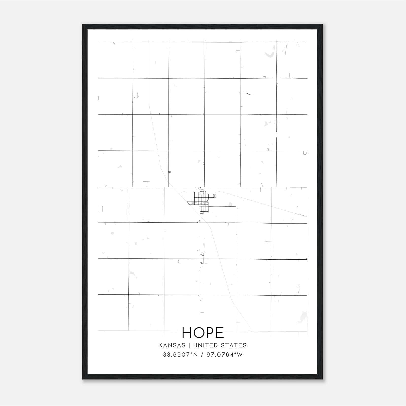 Hope Kansas Map Poster, Modern Home Decor Wall Art Print - Custom Maps ...