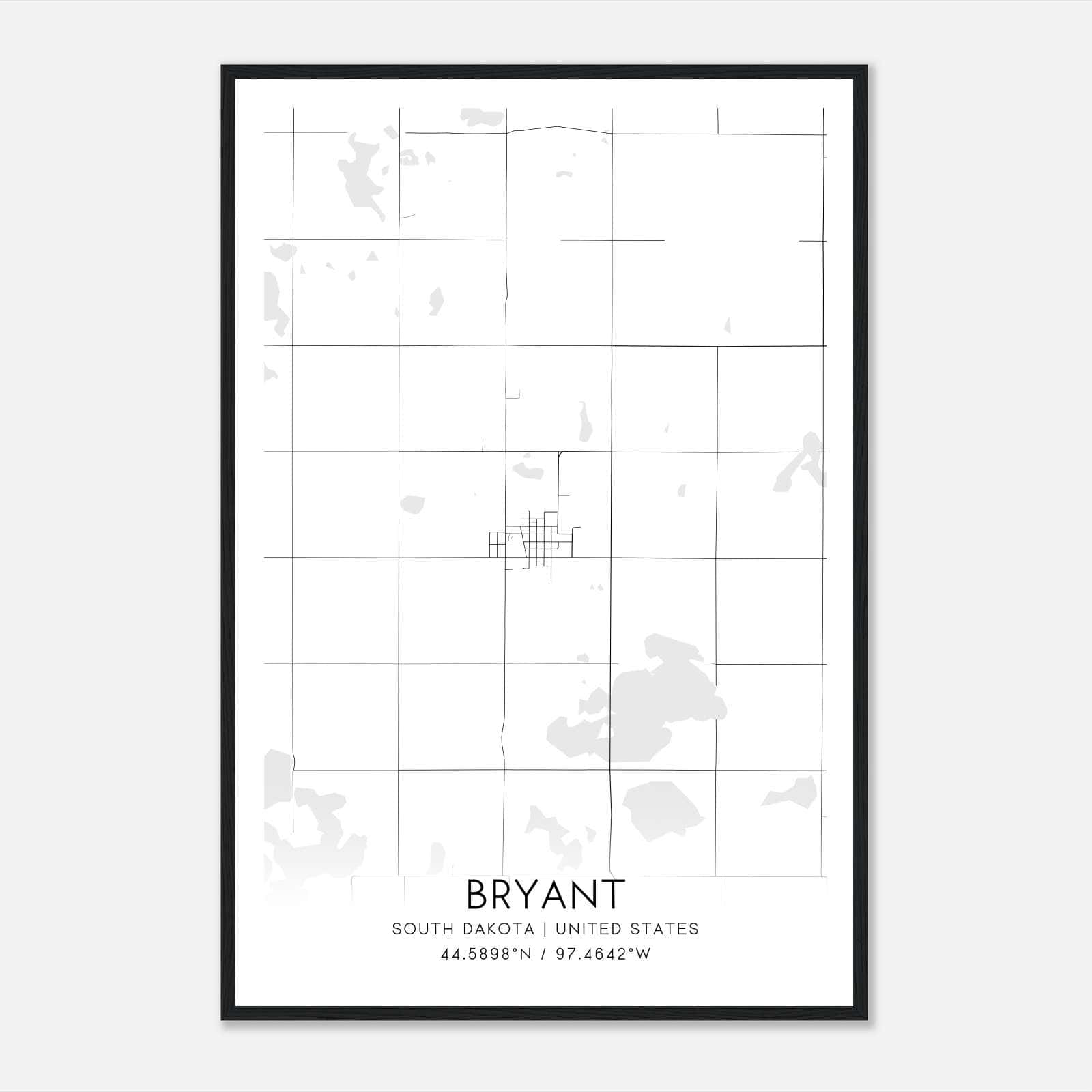 Bryant South Dakota Map Poster, Modern Home Decor Wall Art Print ...