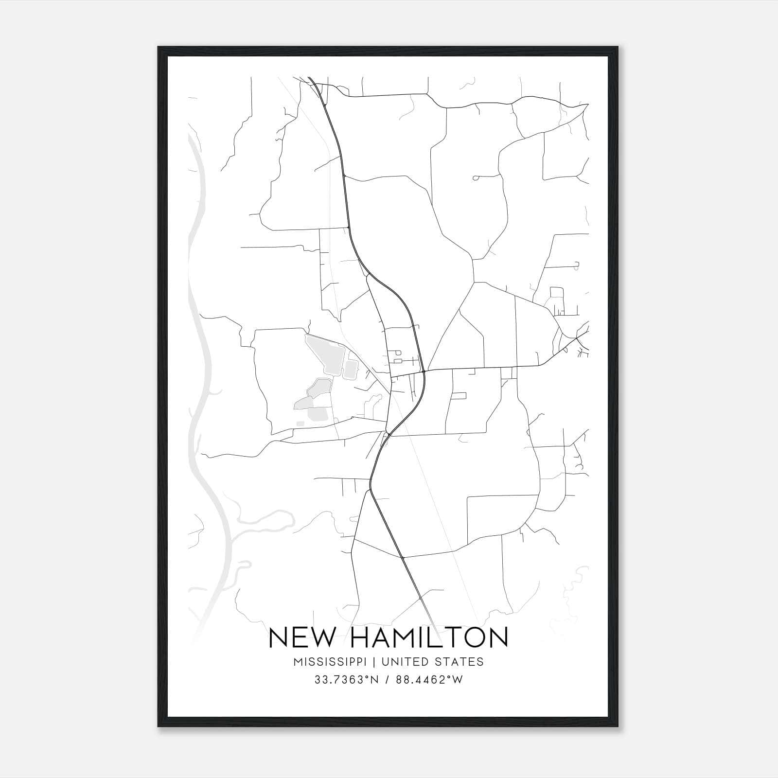 New Hamilton Mississippi Map Poster, Modern Home Decor Wall Art Print ...