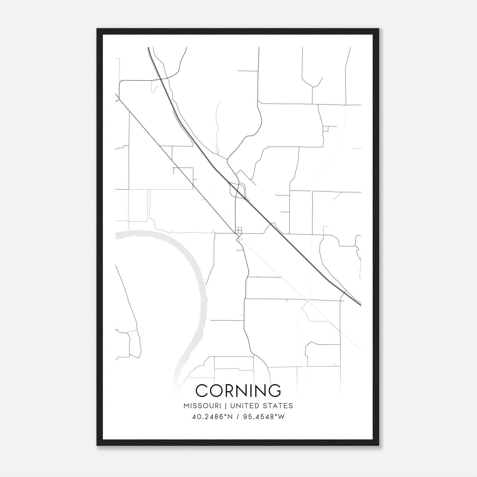 Corning Missouri Map Poster, Modern Home Decor Wall Art Print - Custom ...