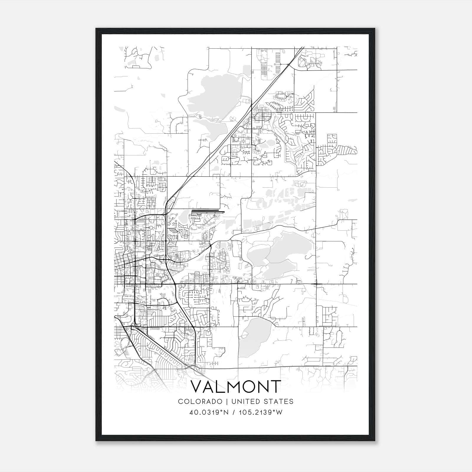 Valmont Colorado Map Poster, Modern Home Decor Wall Art Print - Custom ...