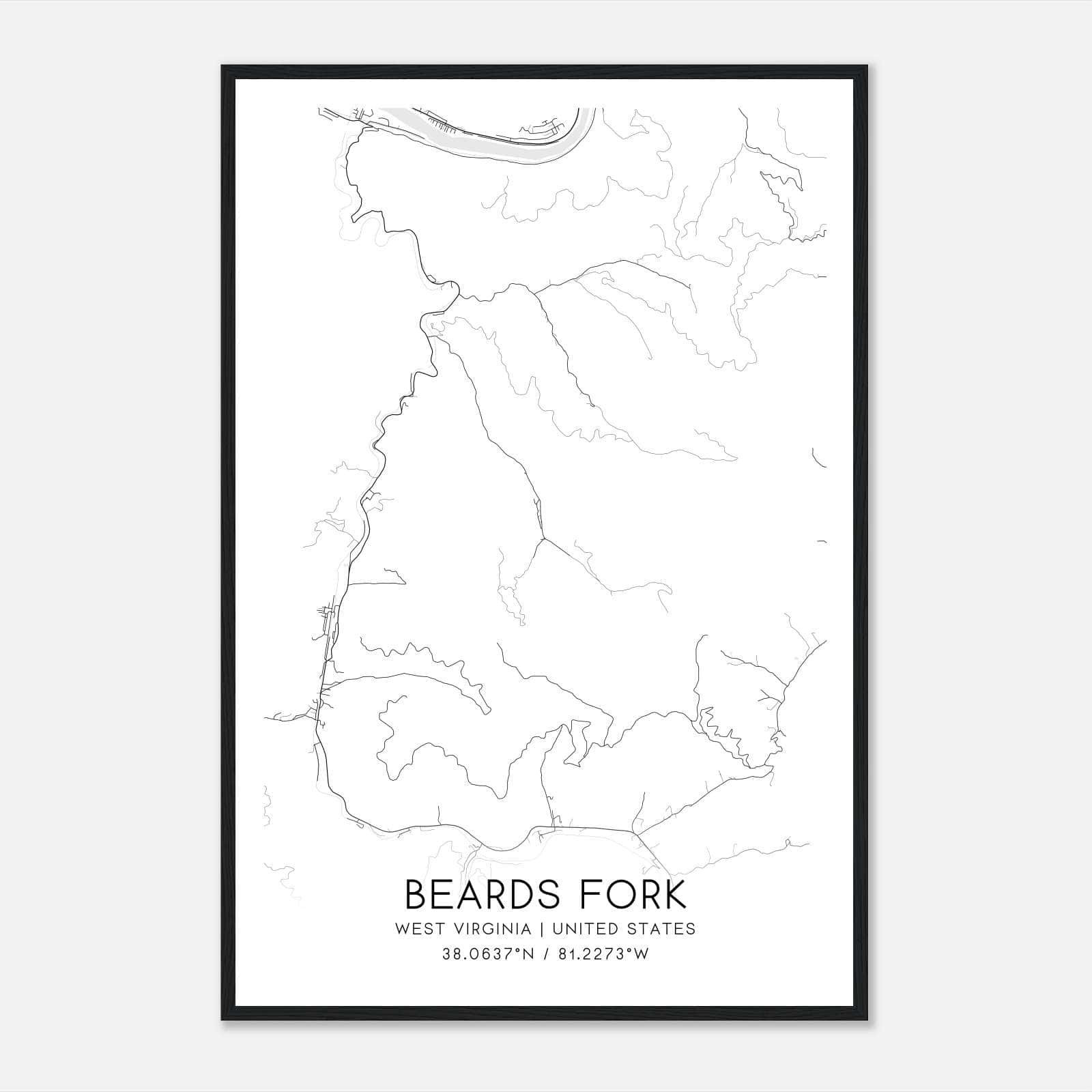 Beards Fork West Virginia Map Poster, Modern Home Decor Wall Art Print ...