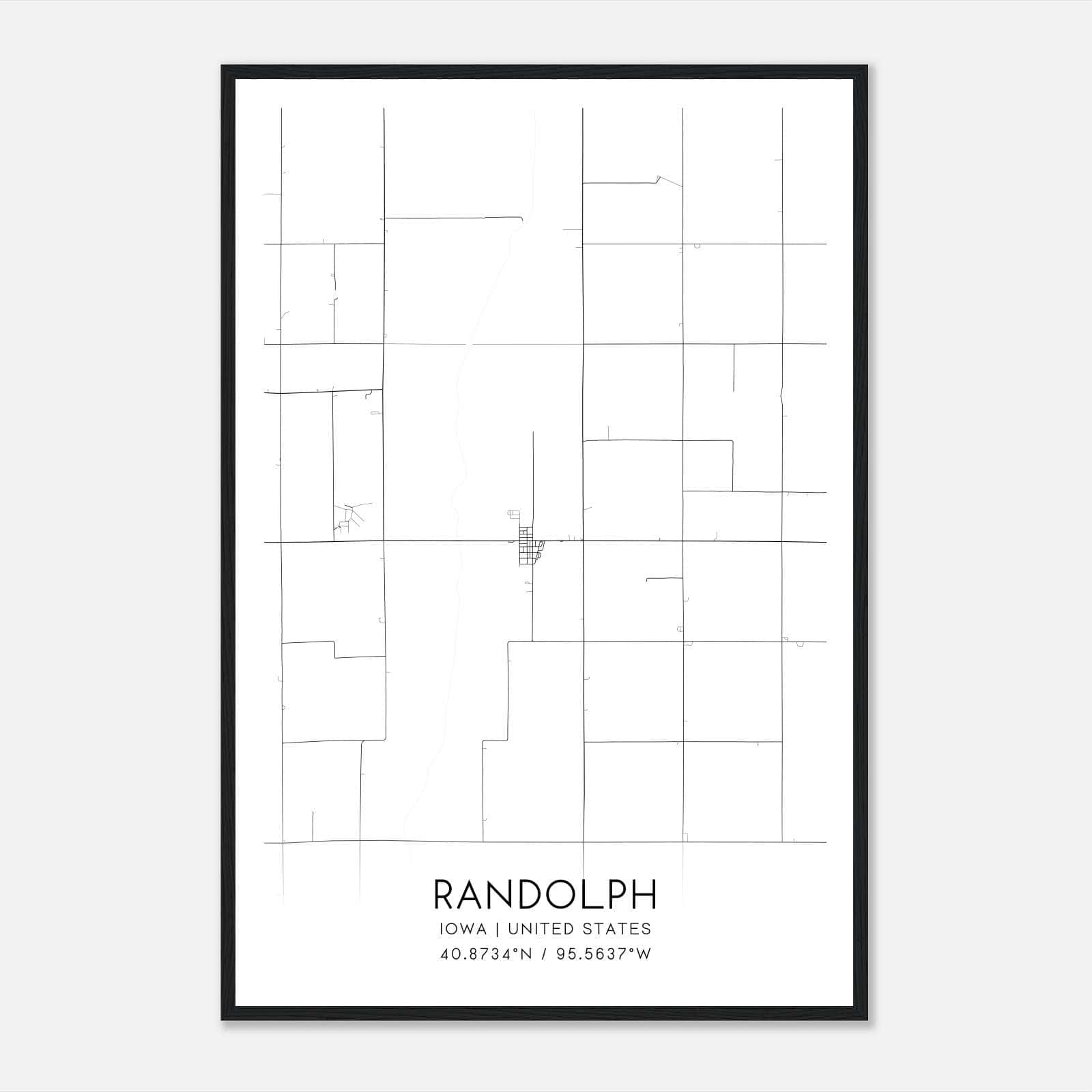 Randolph Iowa Map Poster, Modern Home Decor Wall Art Print - Custom Maps & Posters