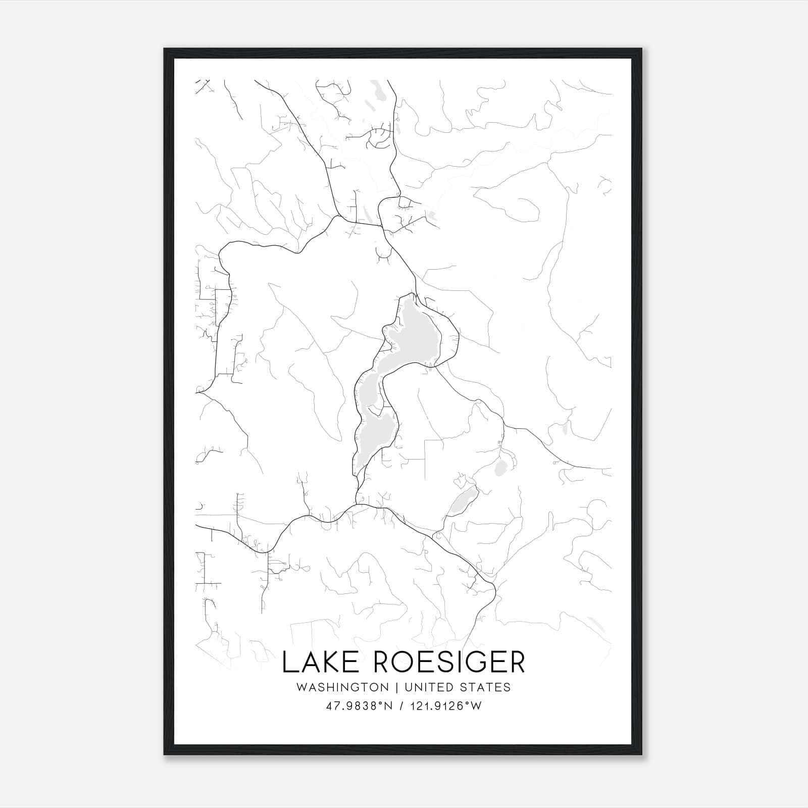 Lake Roesiger Washington Map Poster, Modern Home Decor Wall Art Print ...