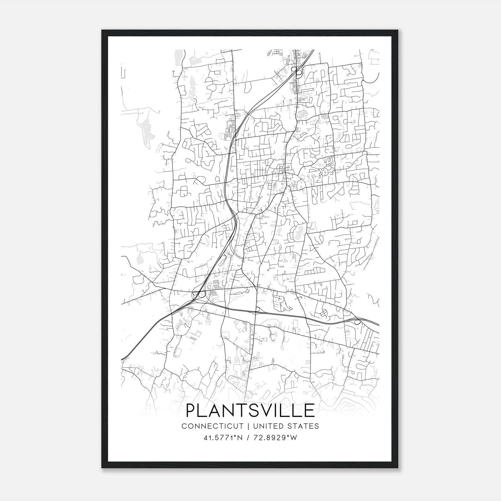 Plantsville Connecticut Map Poster, Modern Home Decor Wall Art Print - Custom Maps & Posters