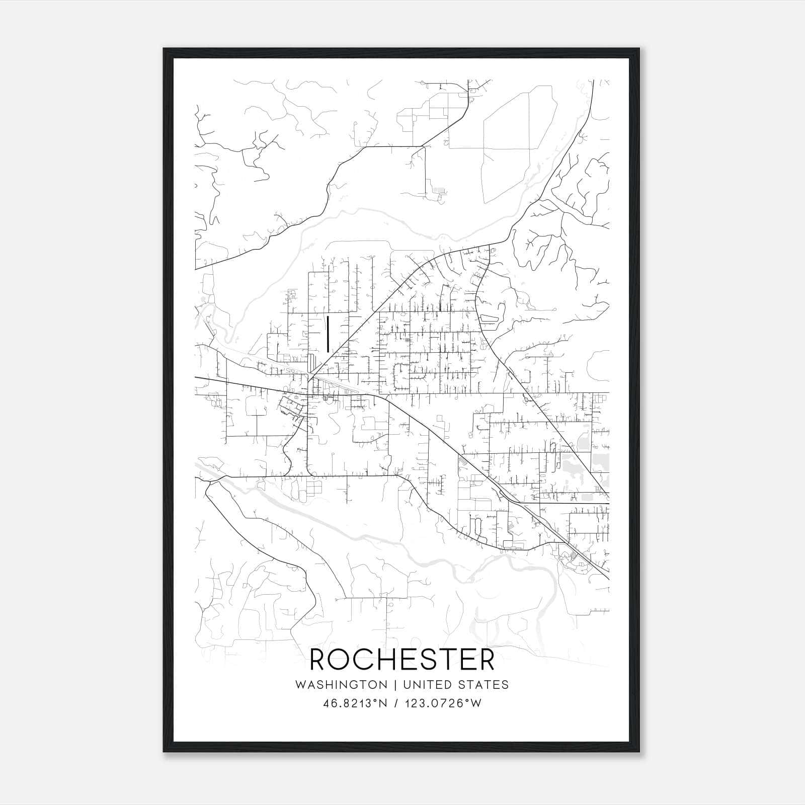 Rochester Washington Map Poster, Modern Home Decor Wall Art Print ...