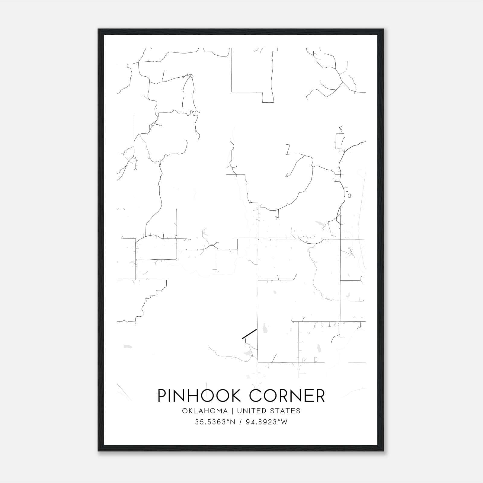 Pinhook Corner Oklahoma Map Poster, Modern Home Decor Wall Art Print ...