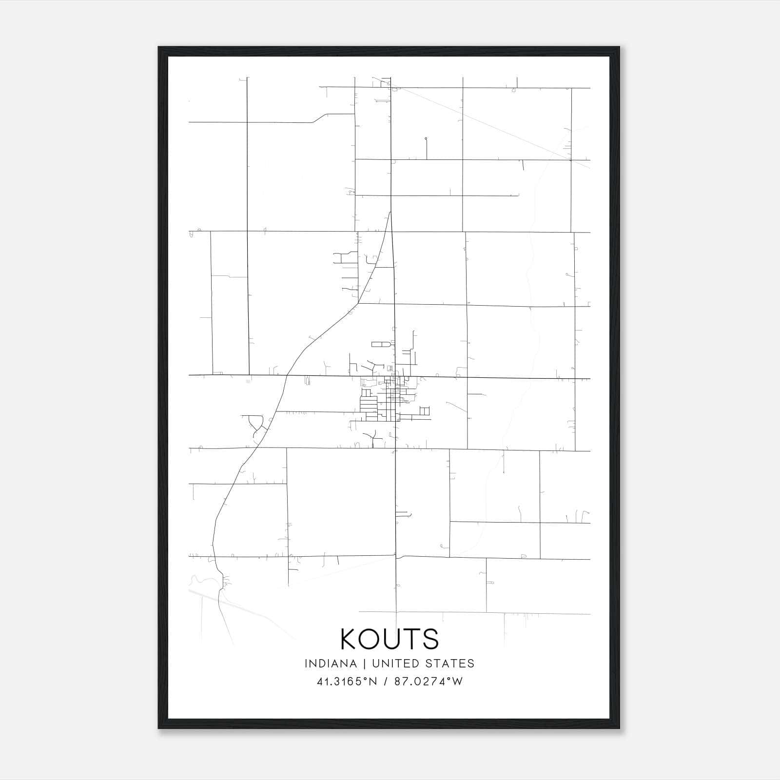 Kouts Indiana Map Poster, Modern Home Decor Wall Art Print - Custom ...