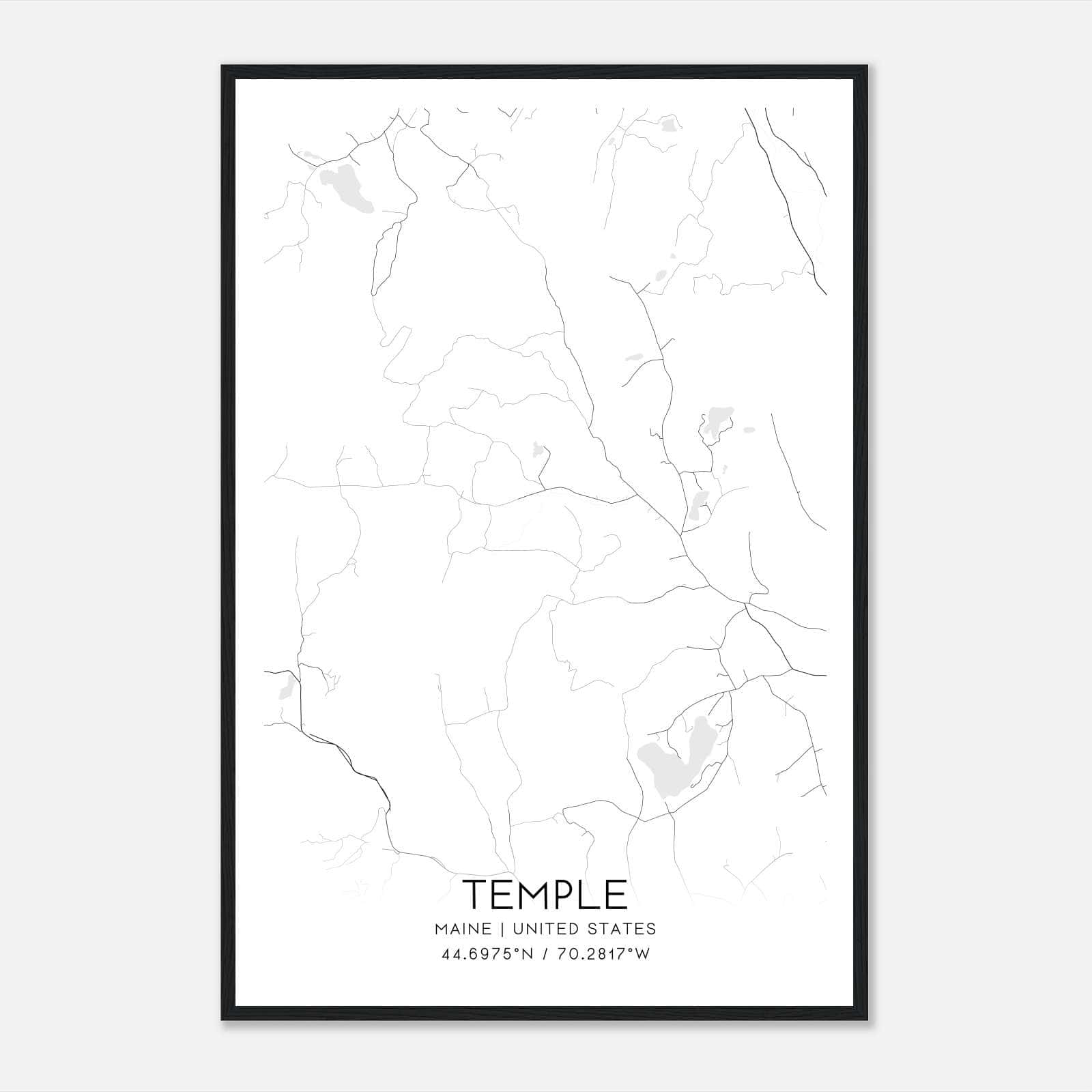 Temple Maine Map Poster, Modern Home Decor Wall Art Print - Custom Maps ...