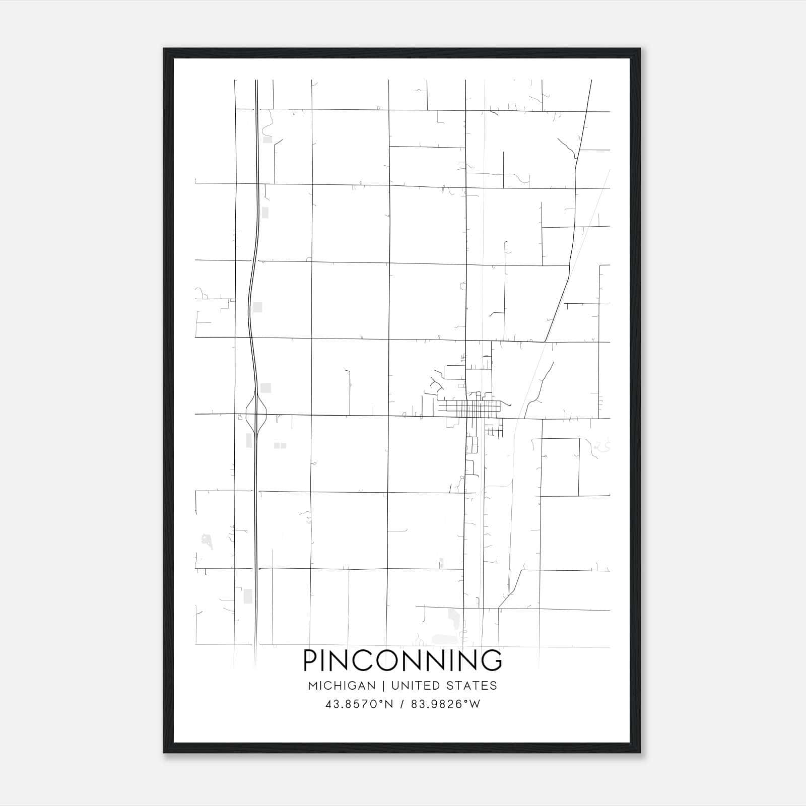 Pinconning Michigan Map Poster, Modern Home Decor Wall Art Print ...