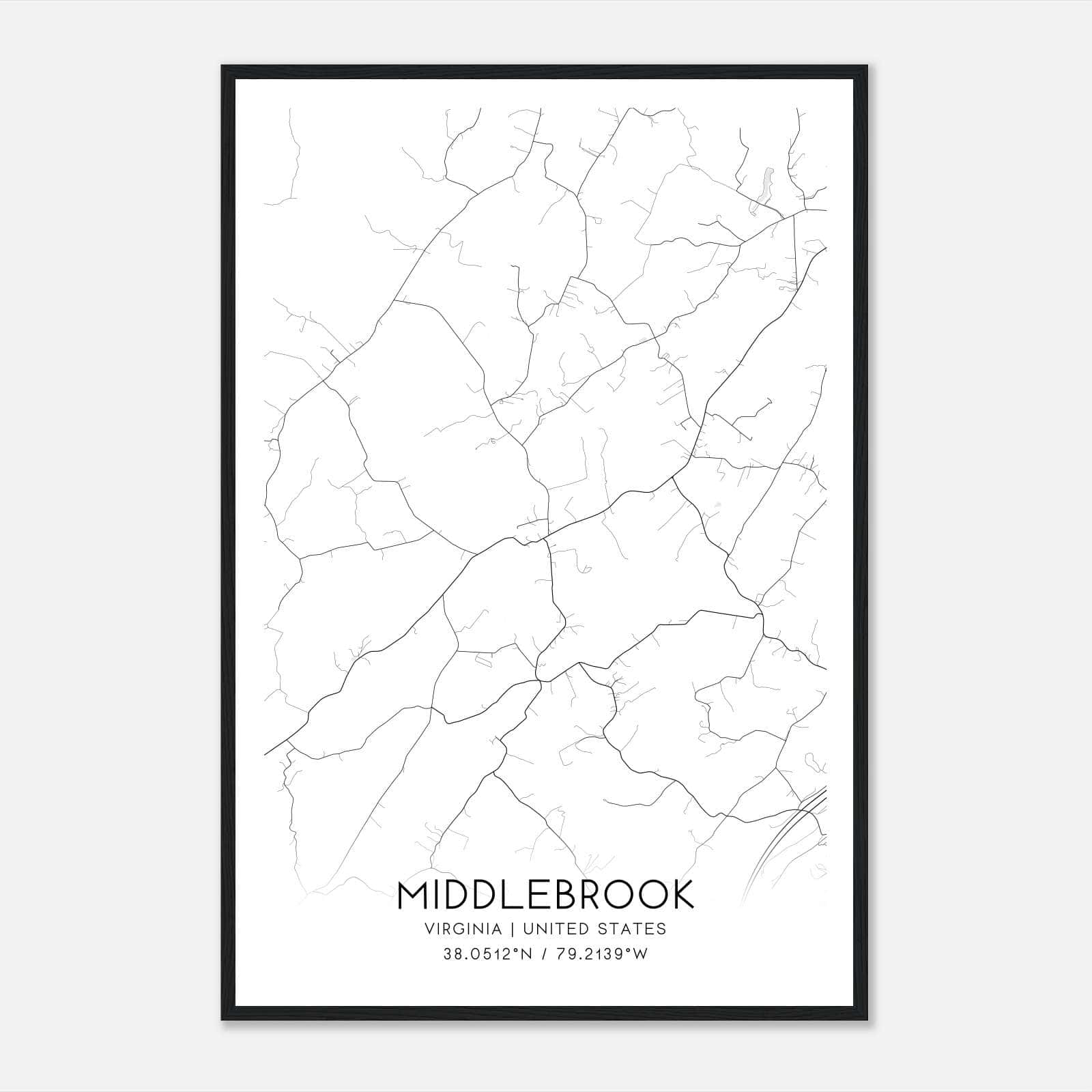 Middlebrook Virginia Map Poster, Modern Home Decor Wall Art Print ...