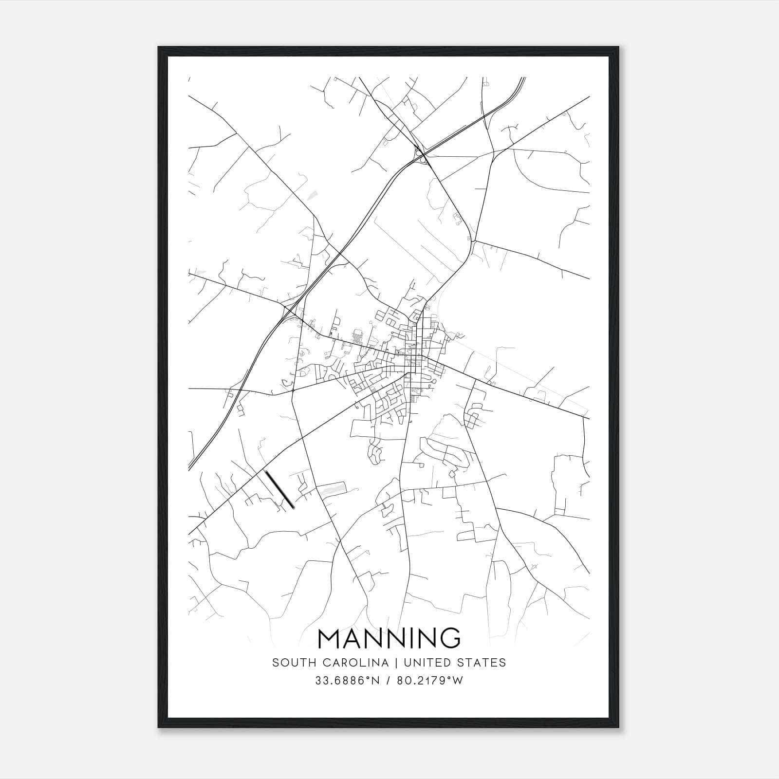 Manning South Carolina Map Poster, Modern Home Decor Wall Art Print ...