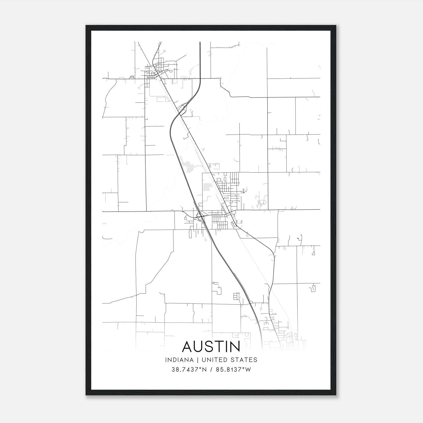 Austin Indiana Map Poster, Modern Home Decor Wall Art Print - Custom ...