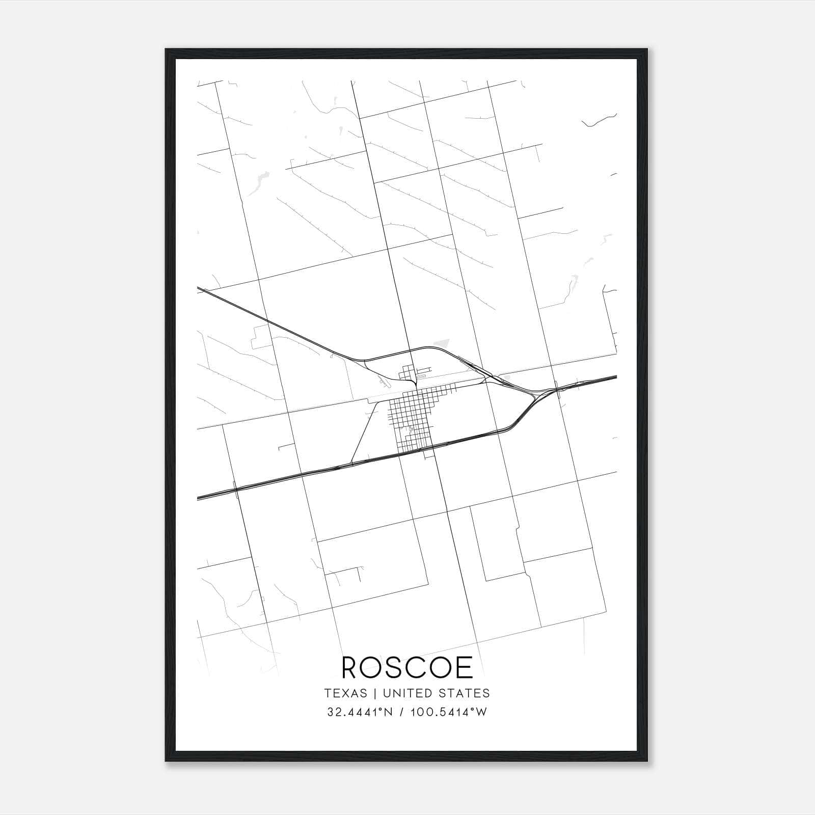 Roscoe Texas Map Poster, Modern Home Decor Wall Art Print - Custom Maps ...