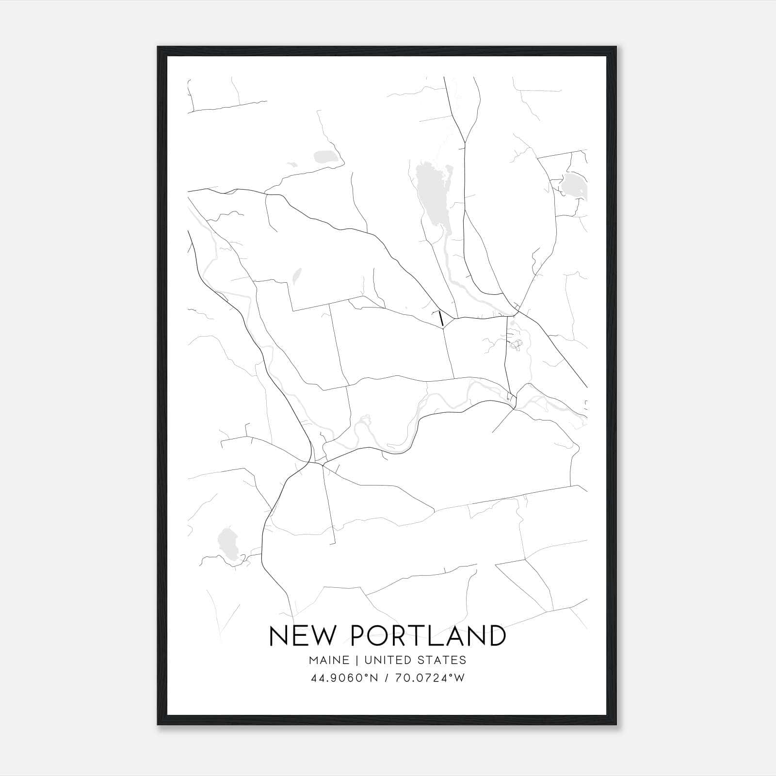 New Portland Maine Map Poster, Modern Home Decor Wall Art Print ...