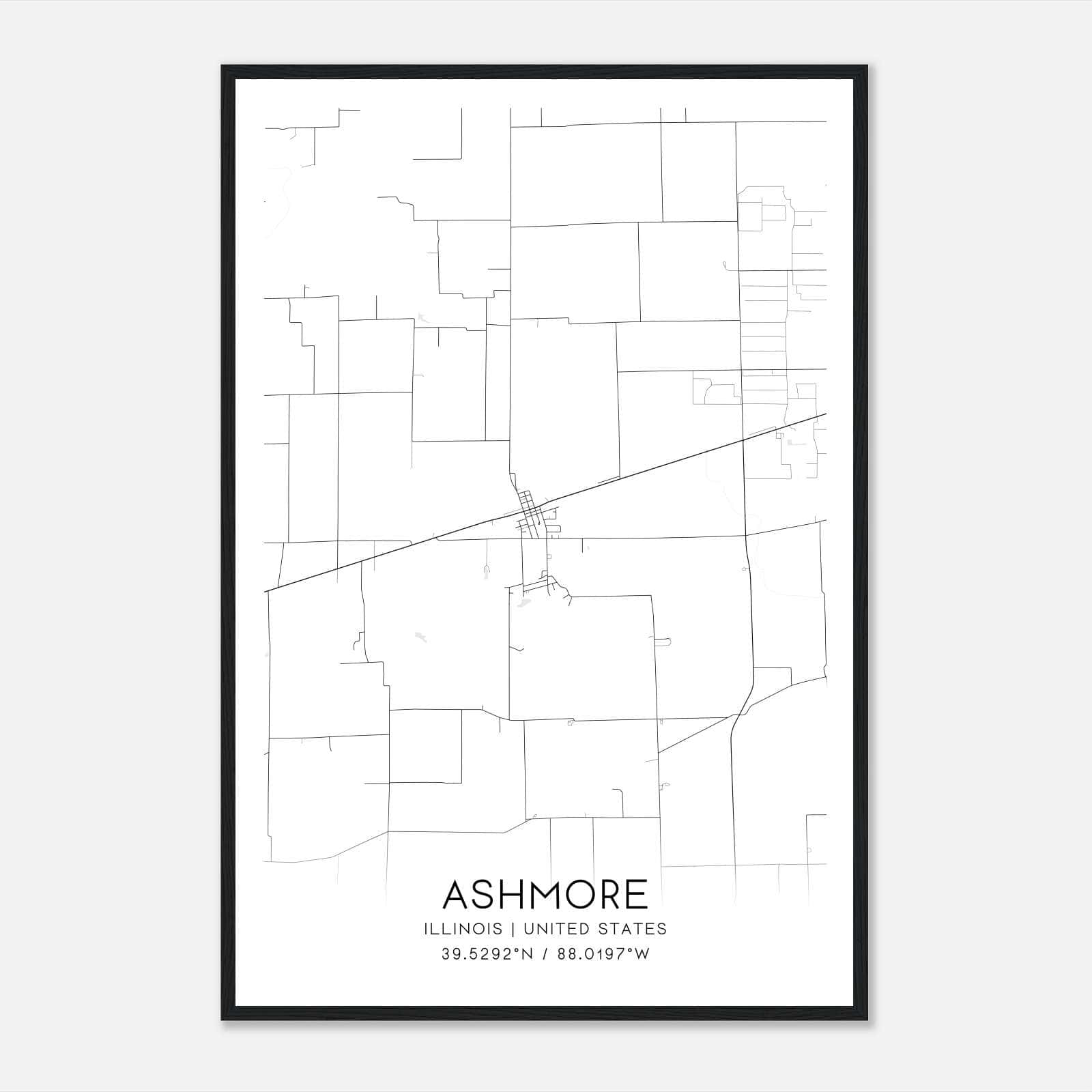 Ashmore Illinois Map Poster, Modern Home Decor Wall Art Print - Custom ...